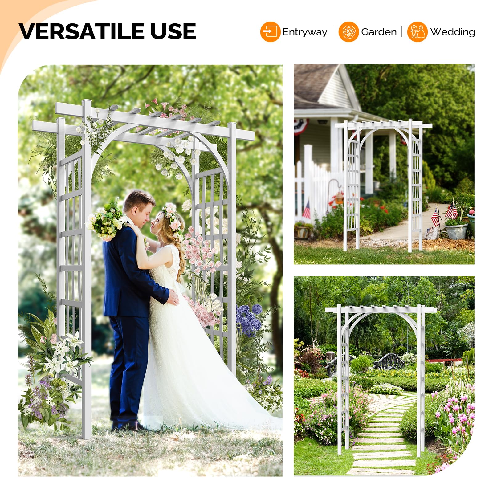 VINGLI 61W x 85H Flat Top PVC Garden Arbor for Wedding Ceremony Party ...