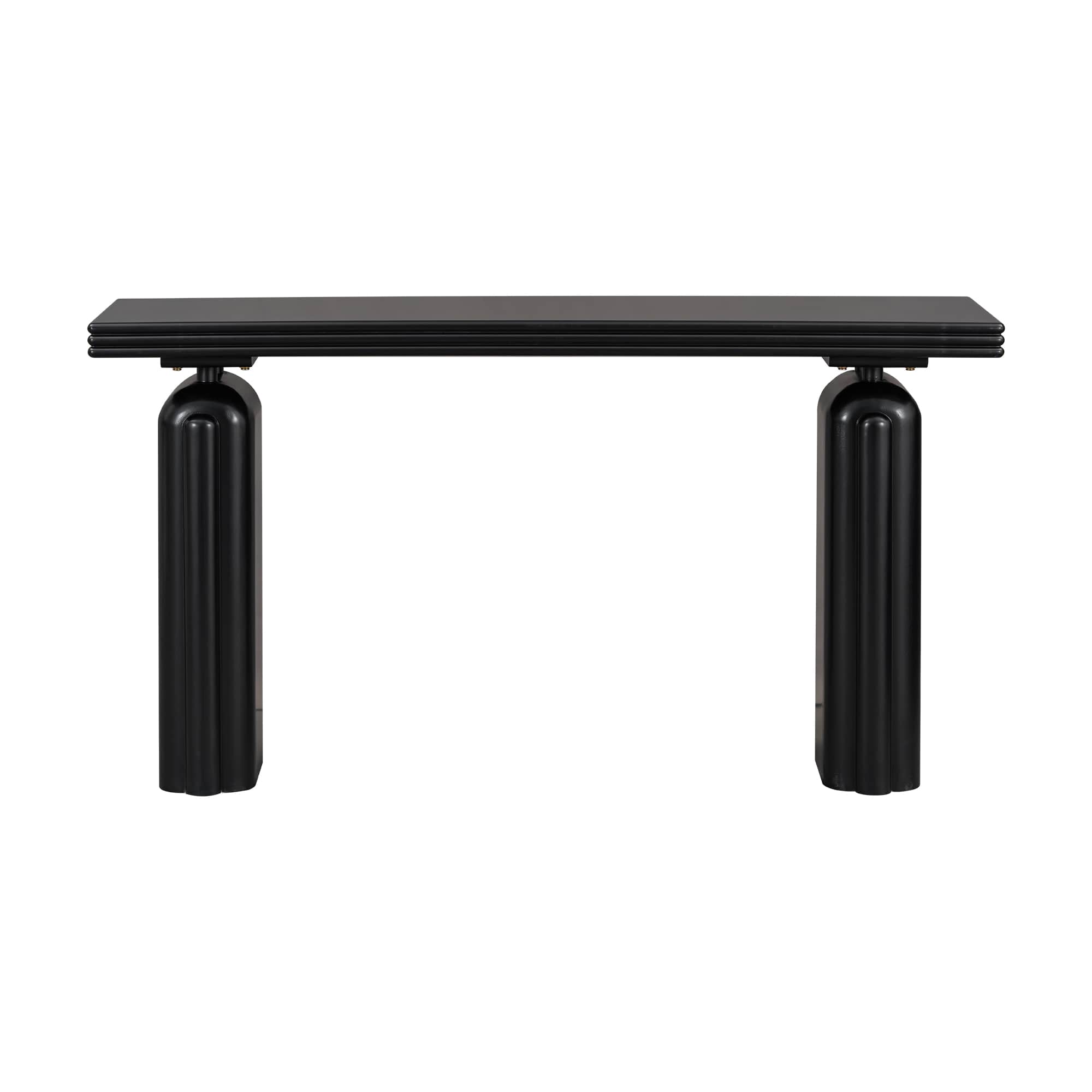 Vynxaria Acacia Veneer Console Table Curved Silhouette Linear Edge ...