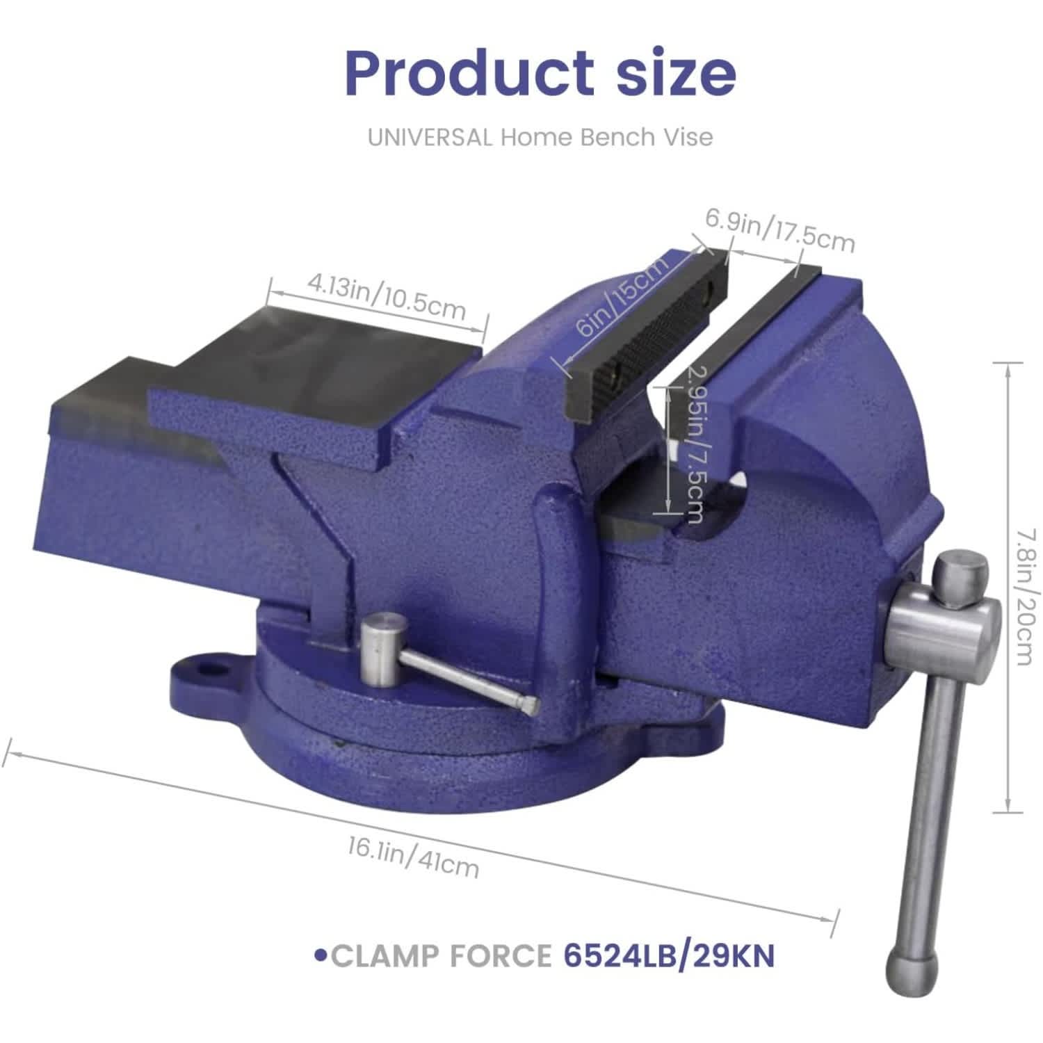 Qeetex Bench Vise 6in Jaw Width-7in Maximum Opening 360 Swivel Base ...