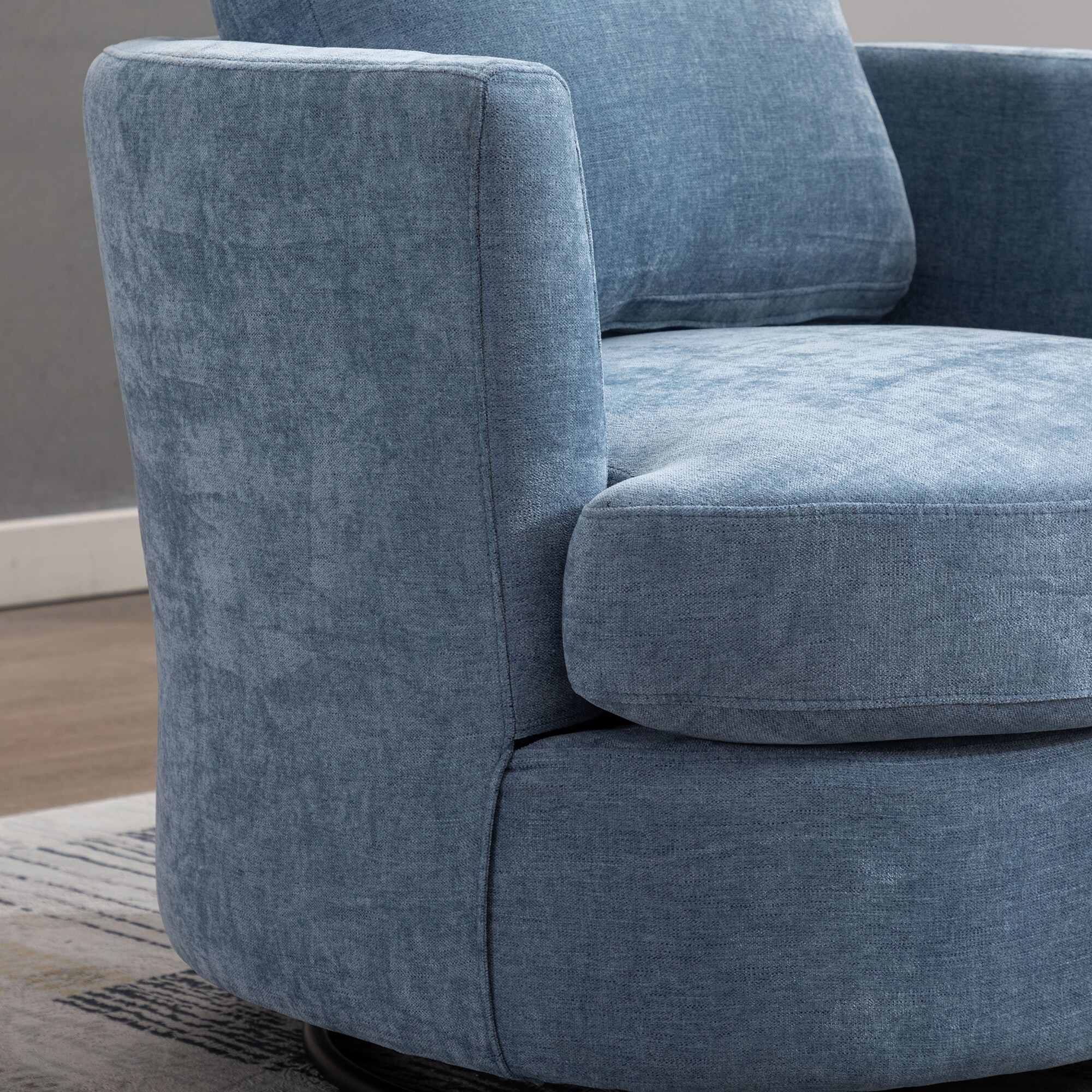 Aortzio Modern Light Blue Chenille Swivel Barrel Chair HM-A1005-LIGHT ...