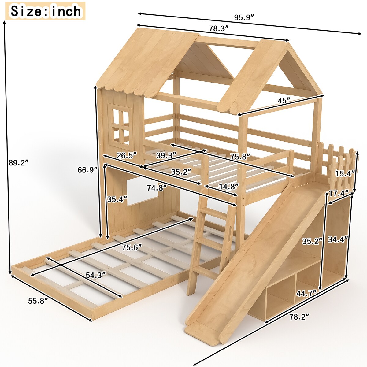 Streamdale Furniture Streamdale Twin over Full House Bunk Bed with ...