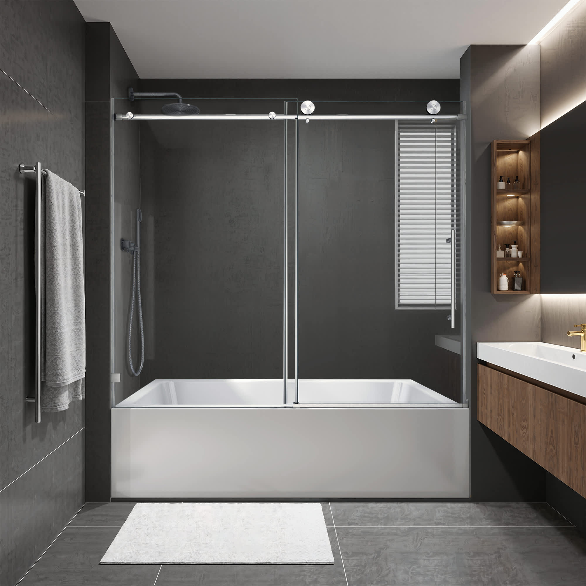 Misty Moon 60x63 Brushed Nickel Frameless One Fixed and One Shifted ...