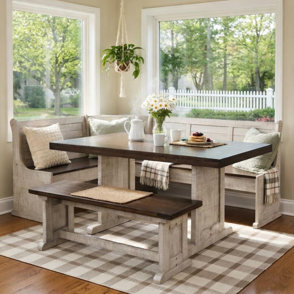 Benzara Camie 4-Piece Rectangle Gray and Brown Wood Top Sled Dining ...