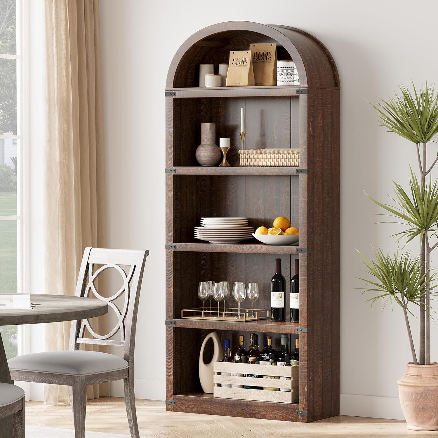 IdealHouse Bookcase 5 Shelf Arched Bookshelf 72 in Tall Bookcase ...