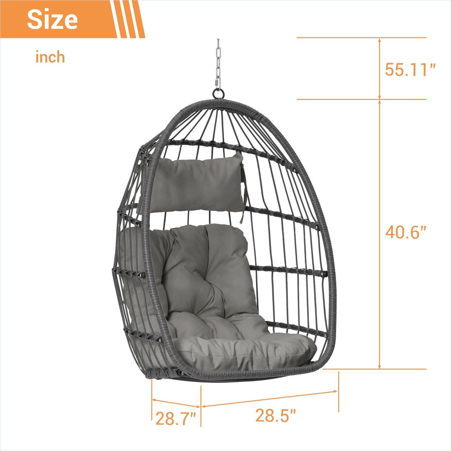 Naturefalls Egg-Shaped Hanging Swing Chair in Gray-Toned PE Rattan with ...