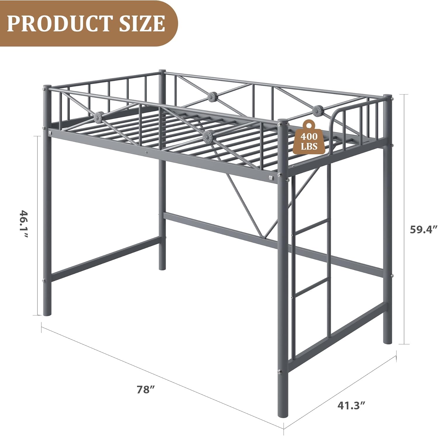 GAOMON Twin Size Metal Loft Bed Modern Heavy Duty Loftbeds with Safety ...