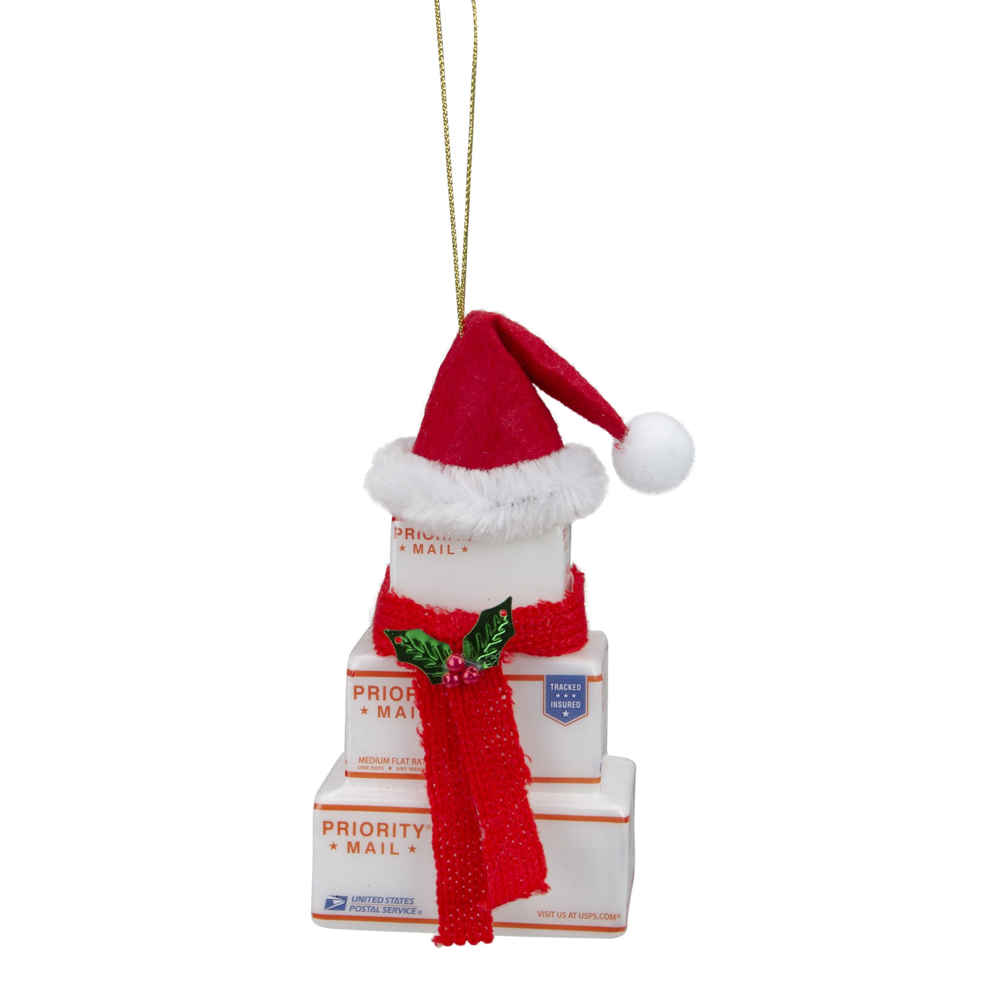 Northlight Santa Hat on USPS Priority Mail Packages Christmas Ornament - 4.5 inch - White and ...