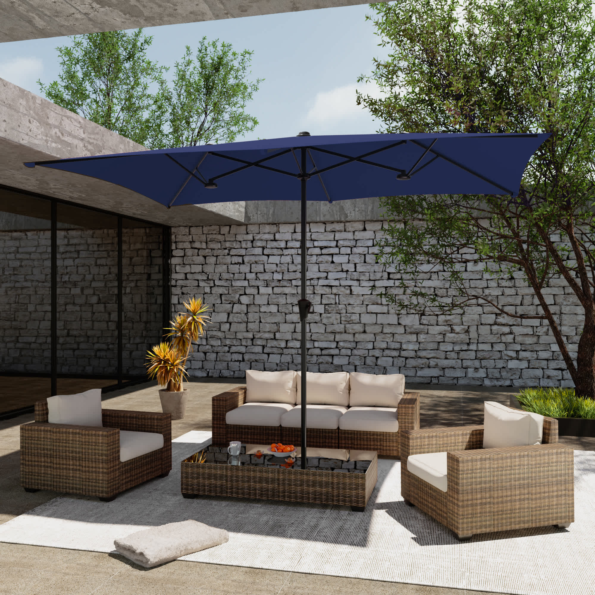 Aok Garden 11x7Ft Patio Table Double Sided Umbrellas with UV Resistant ...