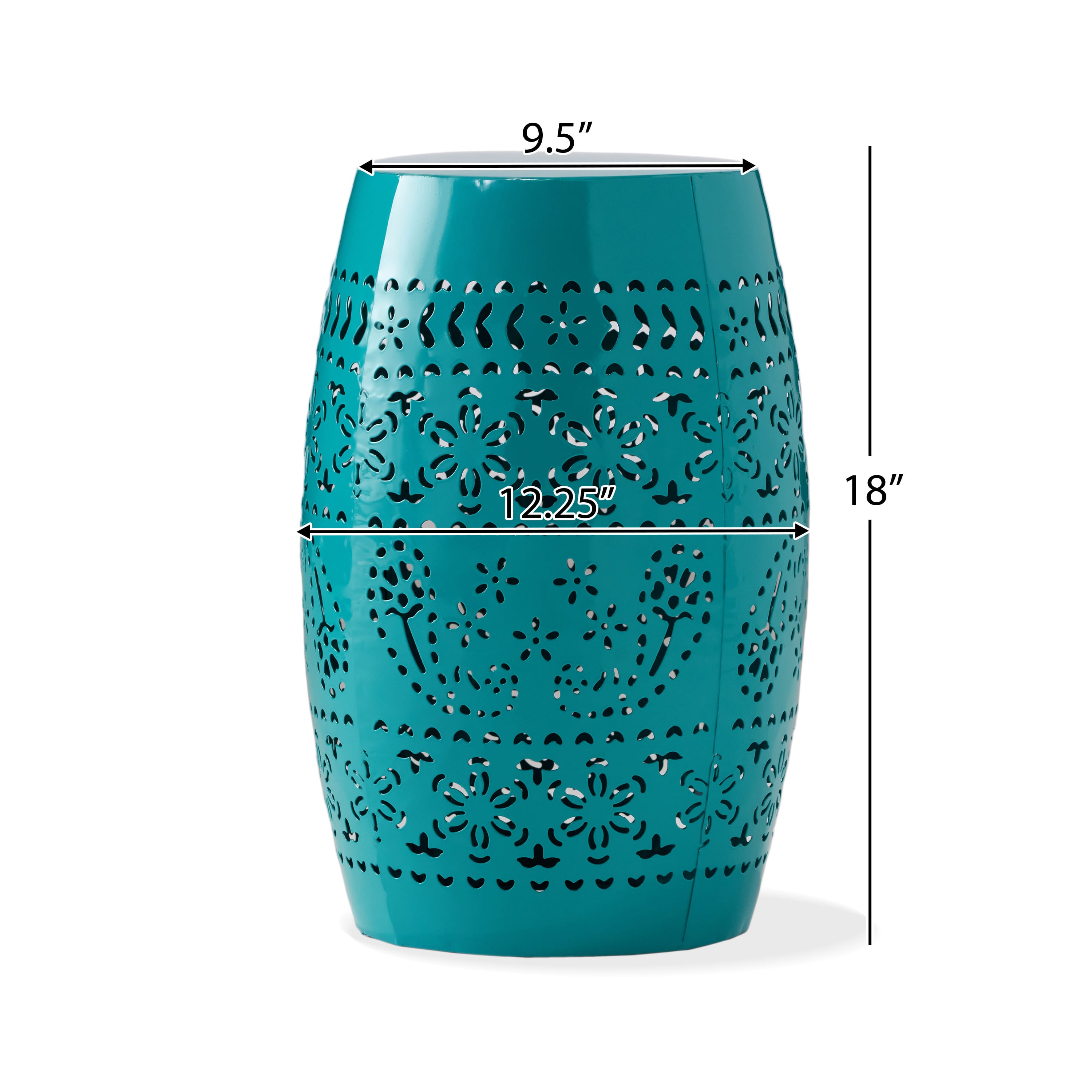 Vynxaria Teal Powder Coated Iron RUBY12 Side Table Lace Cut Barrel ...
