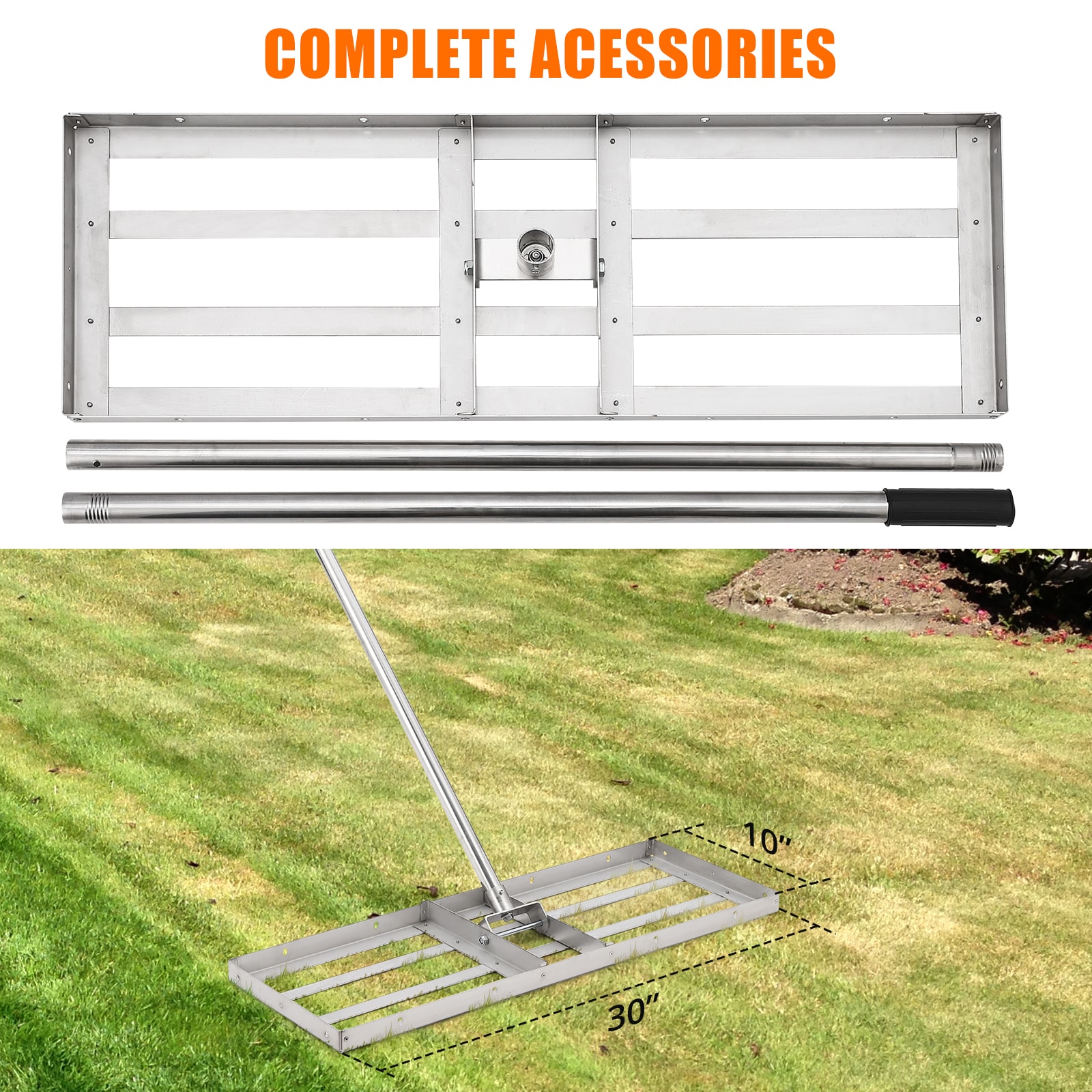 GarveeLife Lawn Leveling Rake Hand-Pushed Ground Leveler with 30 Inch ...