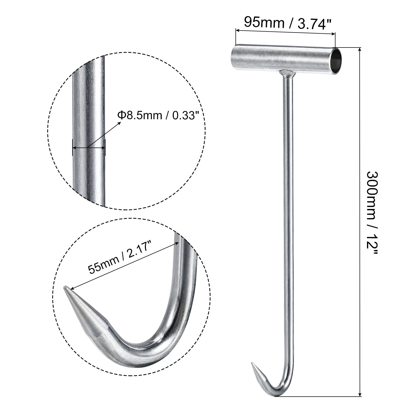 Unique Bargains T-Handle Meat Boning Hook Galvanized T Hooks for ...