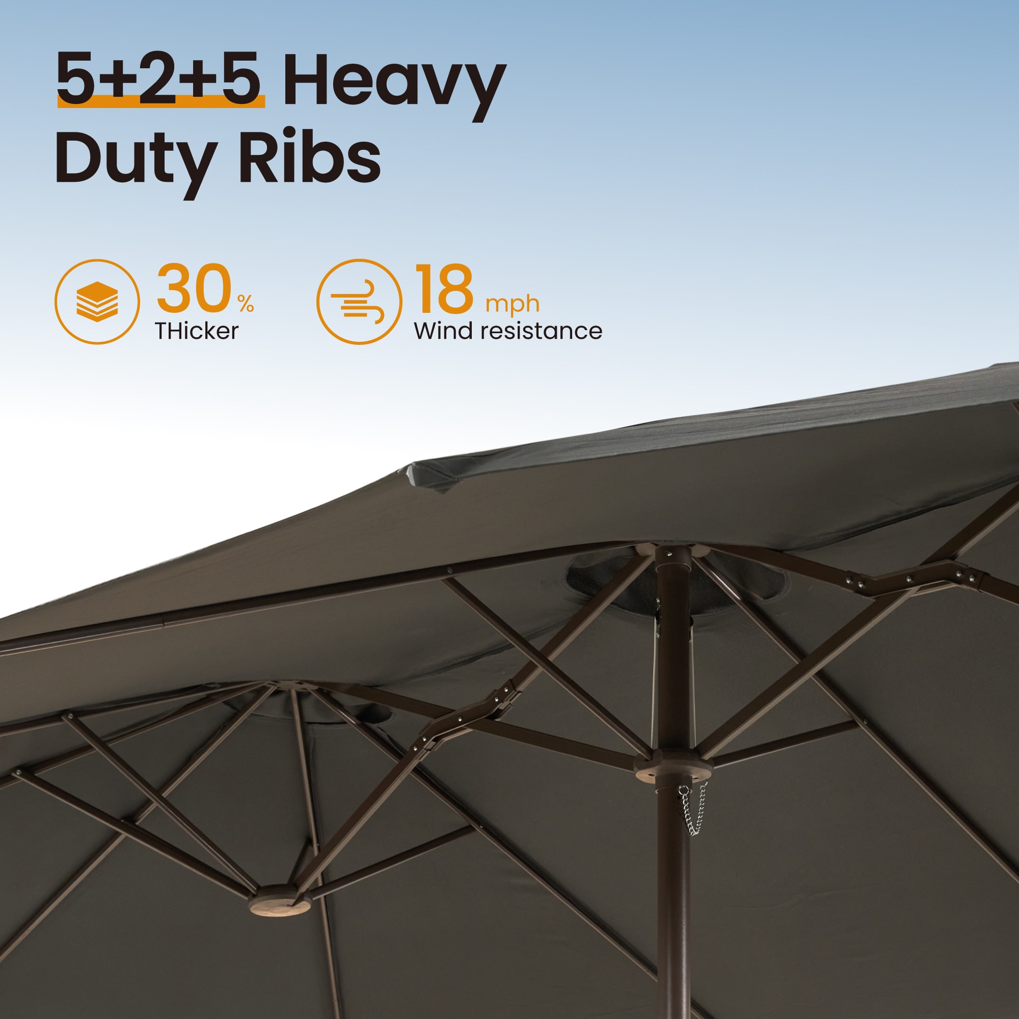 Ovios 14.5-ft Steel Dark gray No-tilt Market Patio Umbrella with Base ...