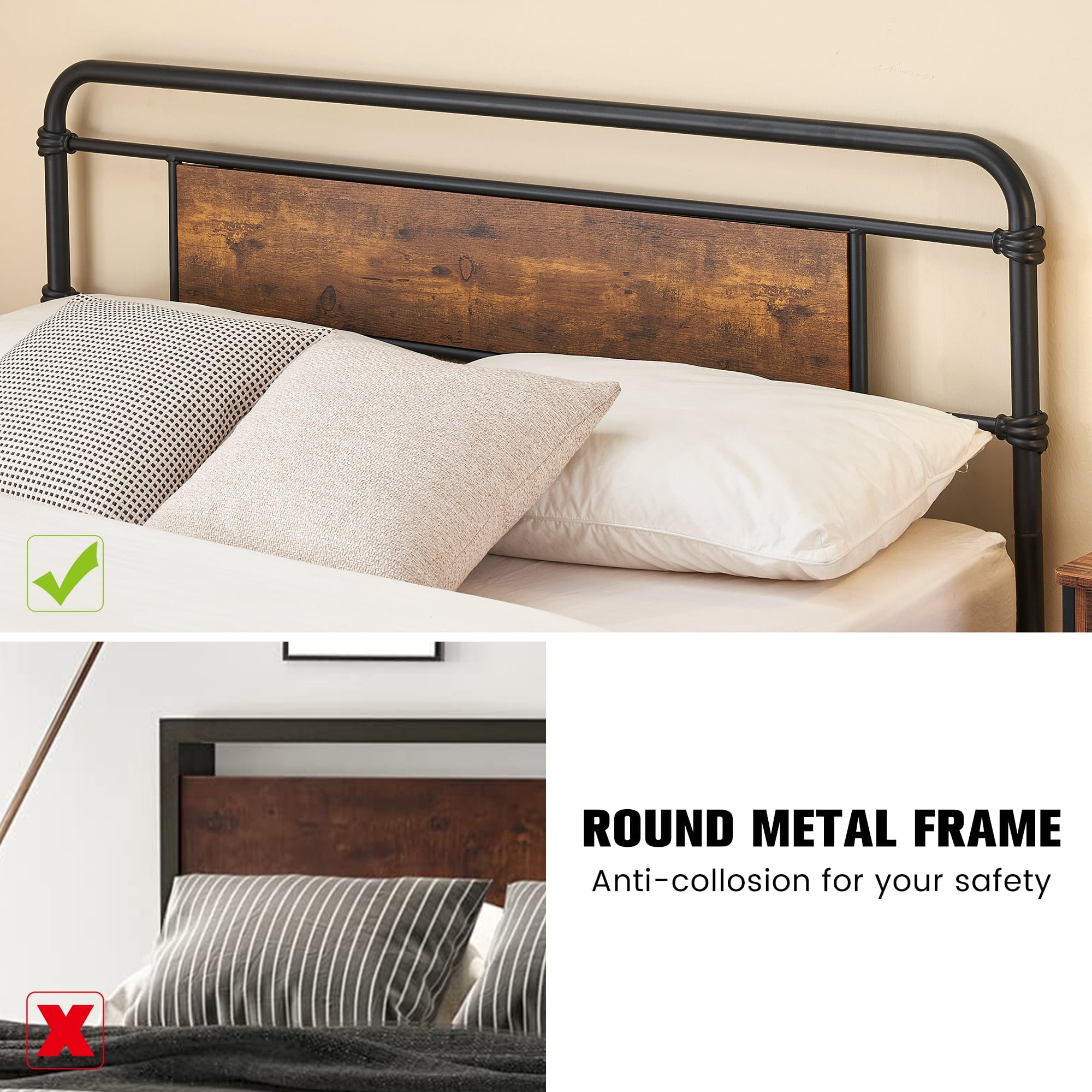 Garvee Queen Size MDF and Metal Platform Bed - Curved Frame Vintage ...
