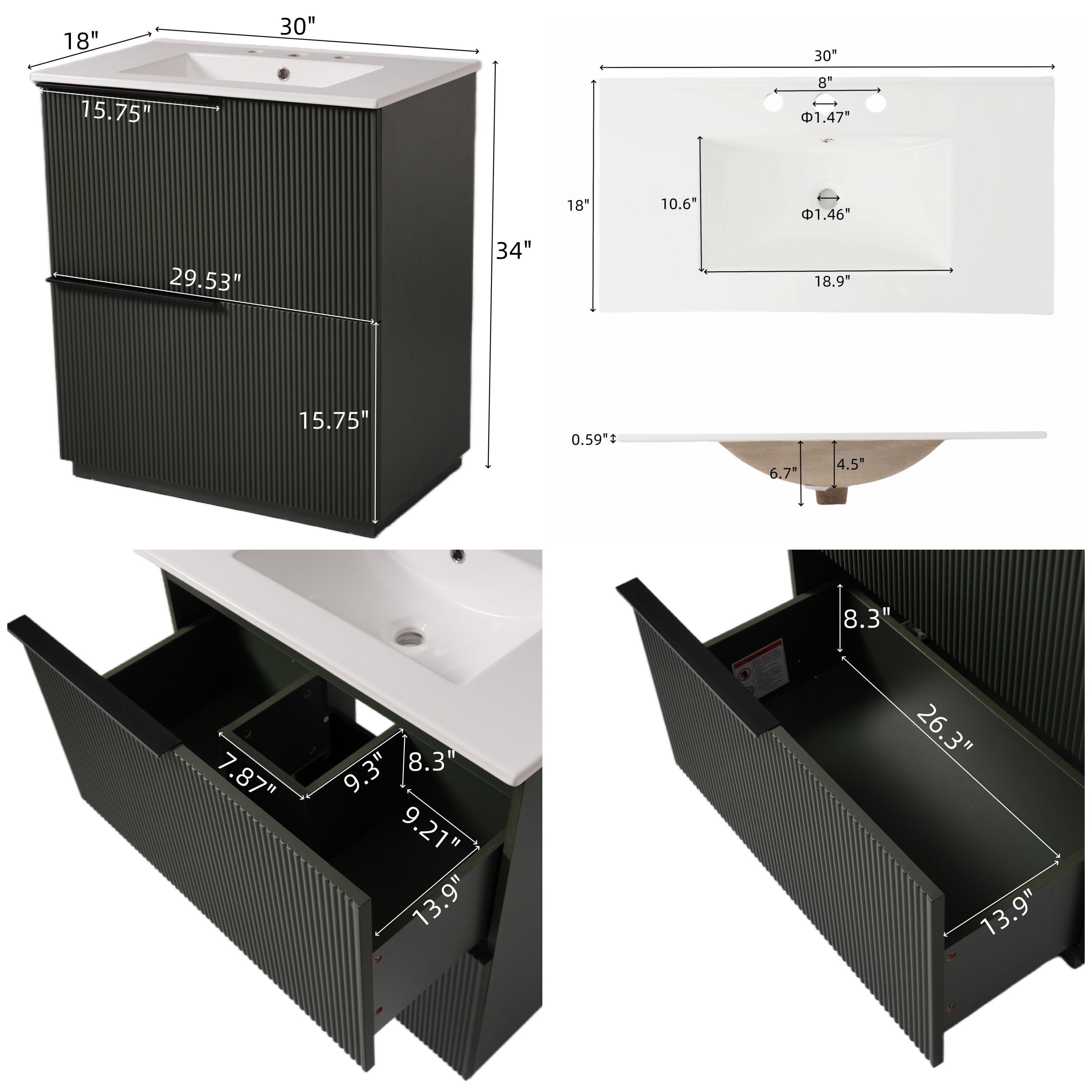 ModernLuxe Assembly Required 30inch Bathroom Vanity with Ceramic Sink ...