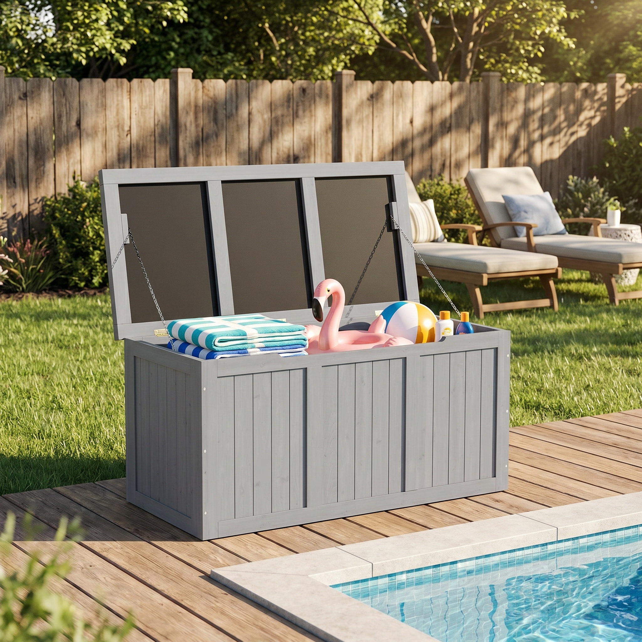 LOVMOR Outdoor Storage 67-Gallon 45-in x 22-in x 22-in Wood Deck Box ...