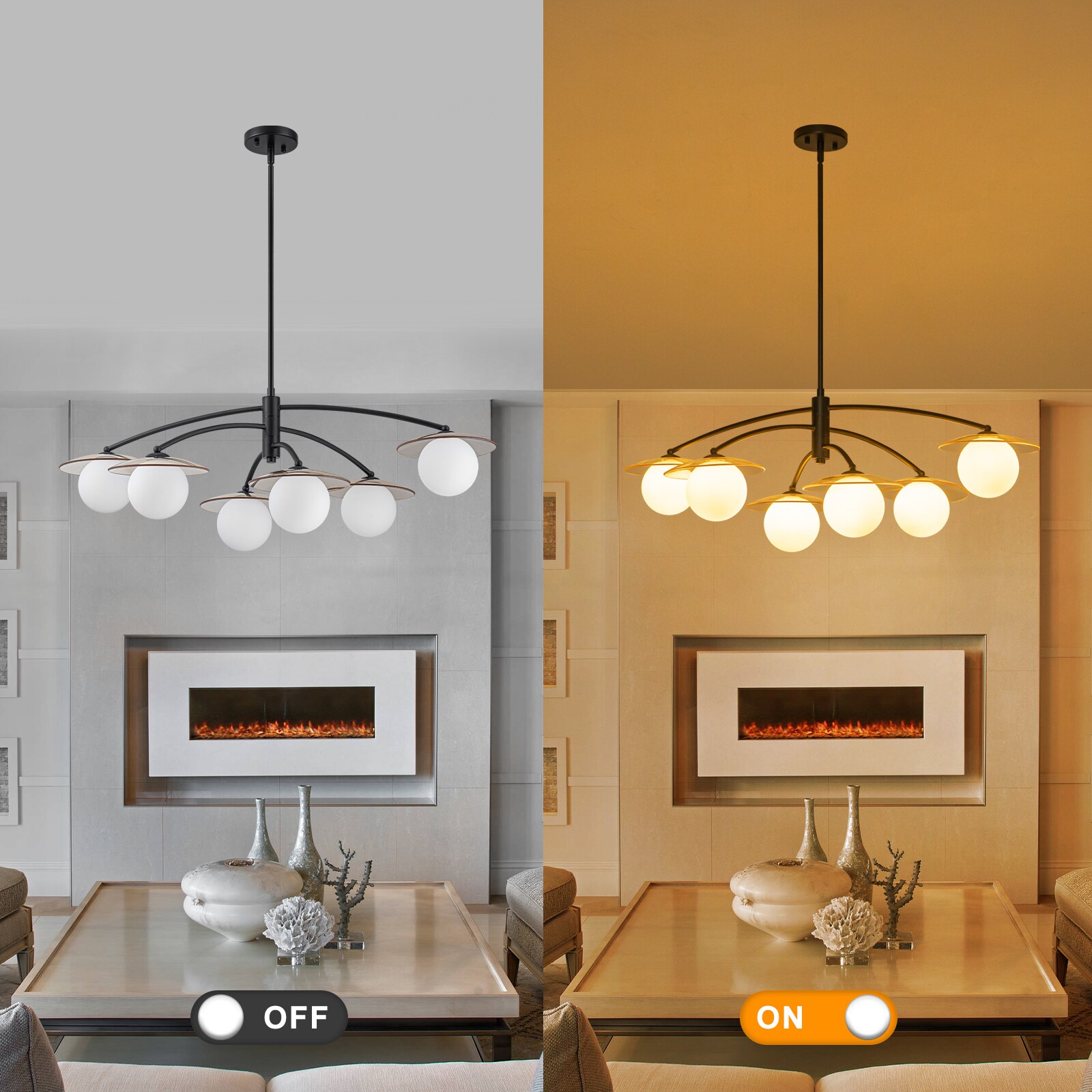 MENCOLULU Branch Metal Chandelier with Opal Globes and Champagne Discs ...