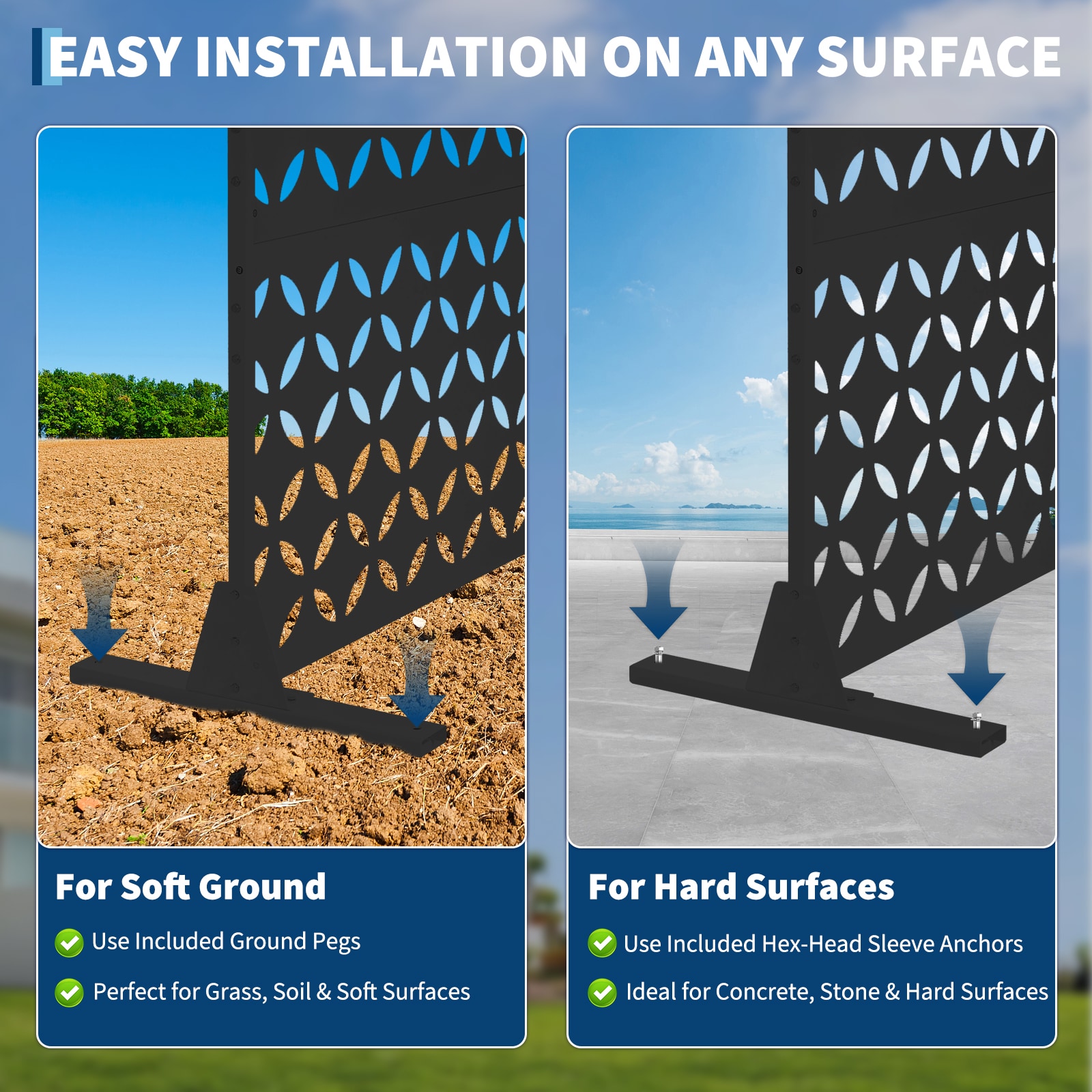 Garvee 70in H Metal Privacy Screen Outdoor Freestanding Weather ...