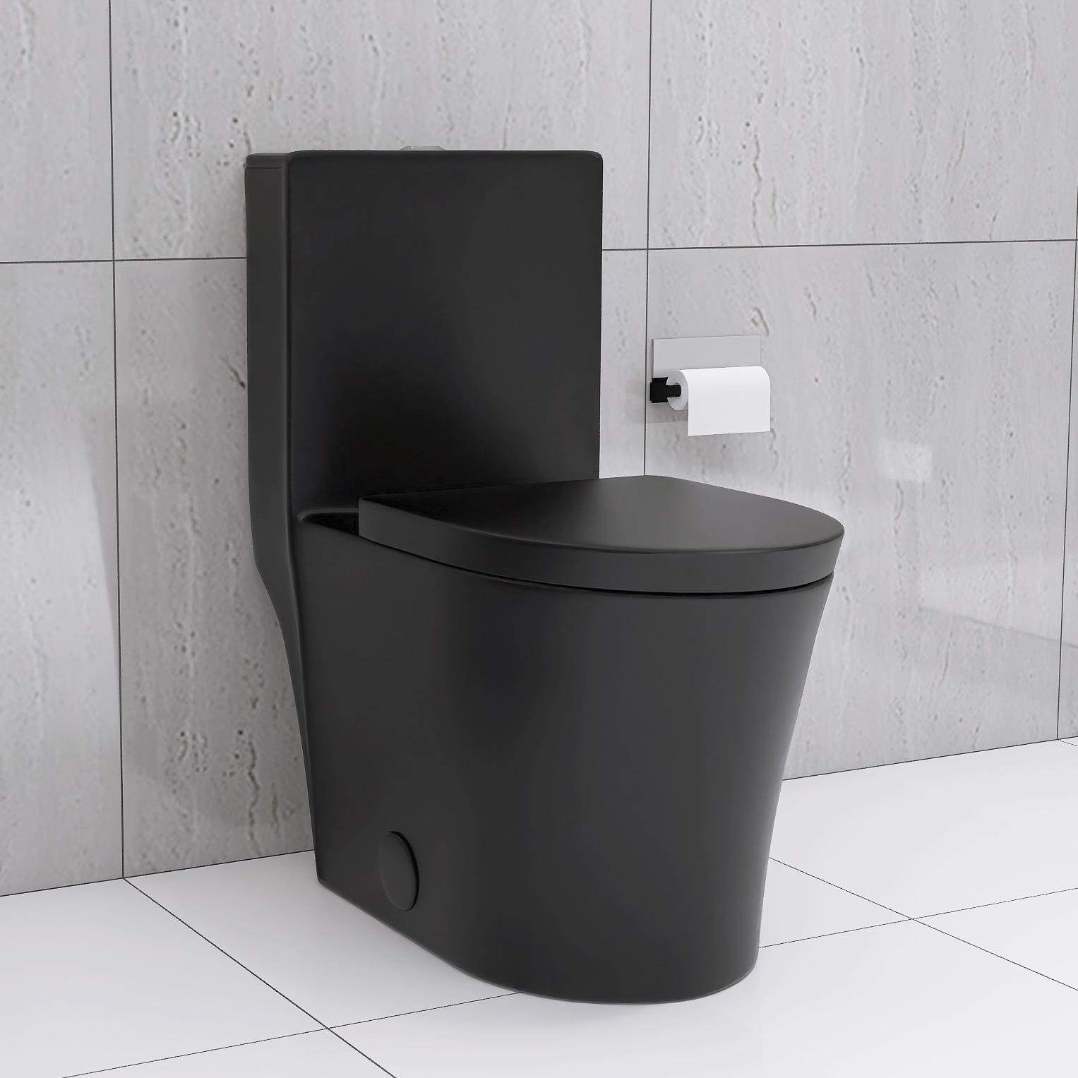 LOVMOR Matte Black Elongated One Piece Toilet Dual Flush 1 GPF Water ...