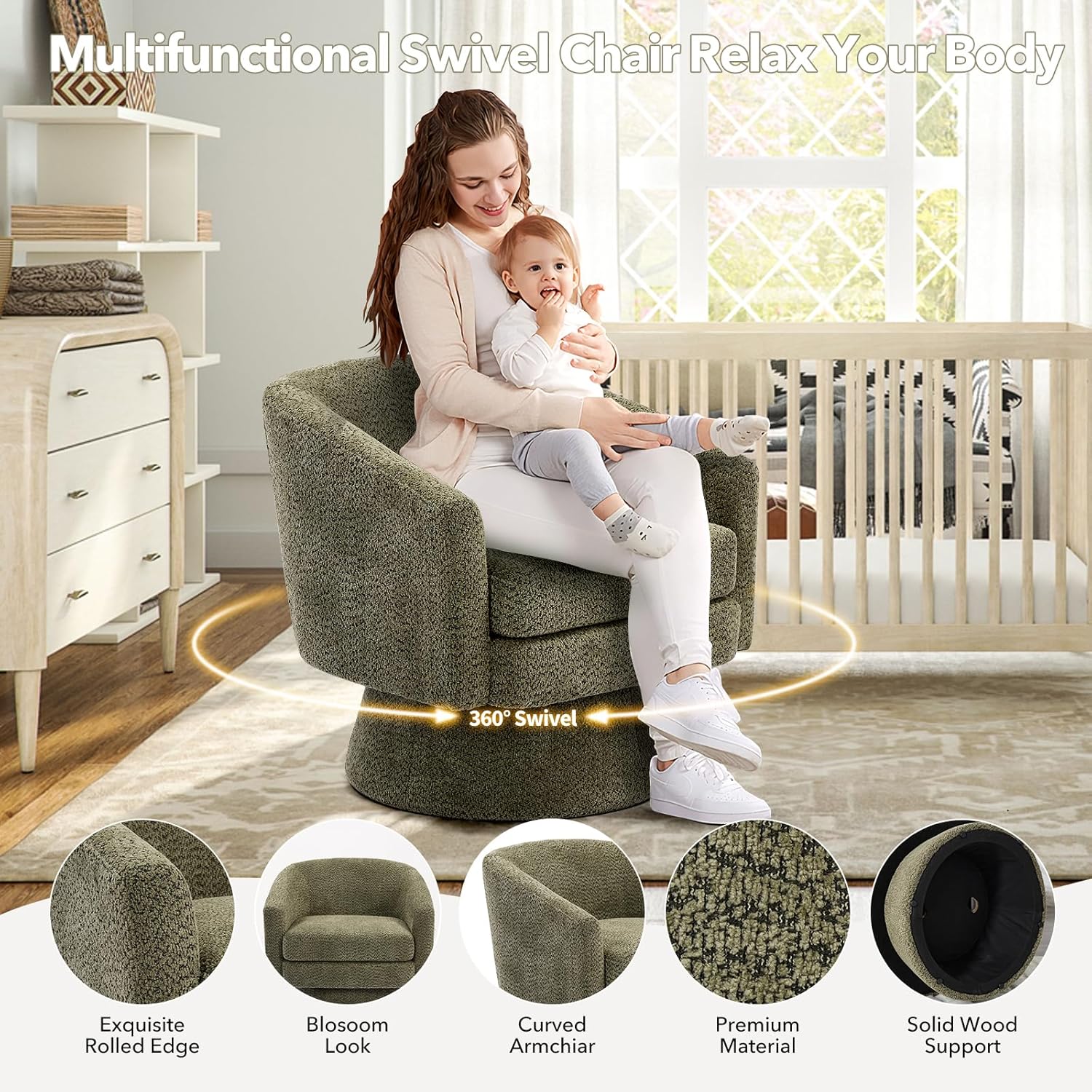GAOMON 360 Swivel Accent Chair with Arms Chenille Upholstery Ergonomic ...