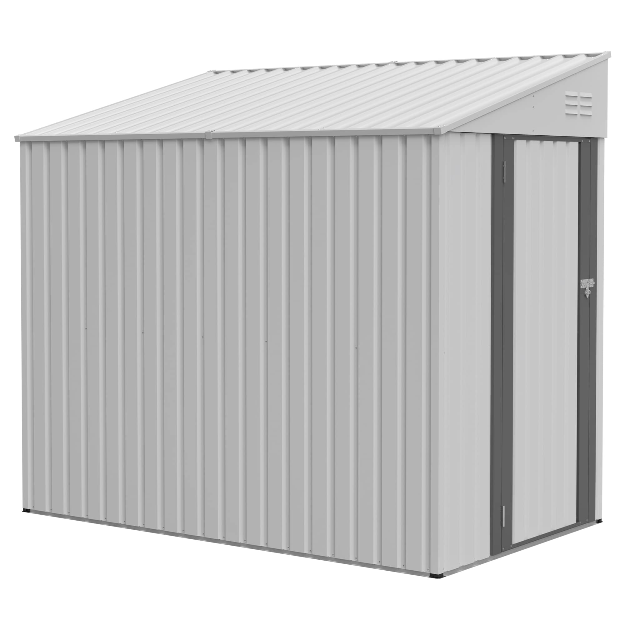 Huluwat White 4 FTx7 FT Lean-To Storage Shed Heavy-Duty Metal Outdoor ...
