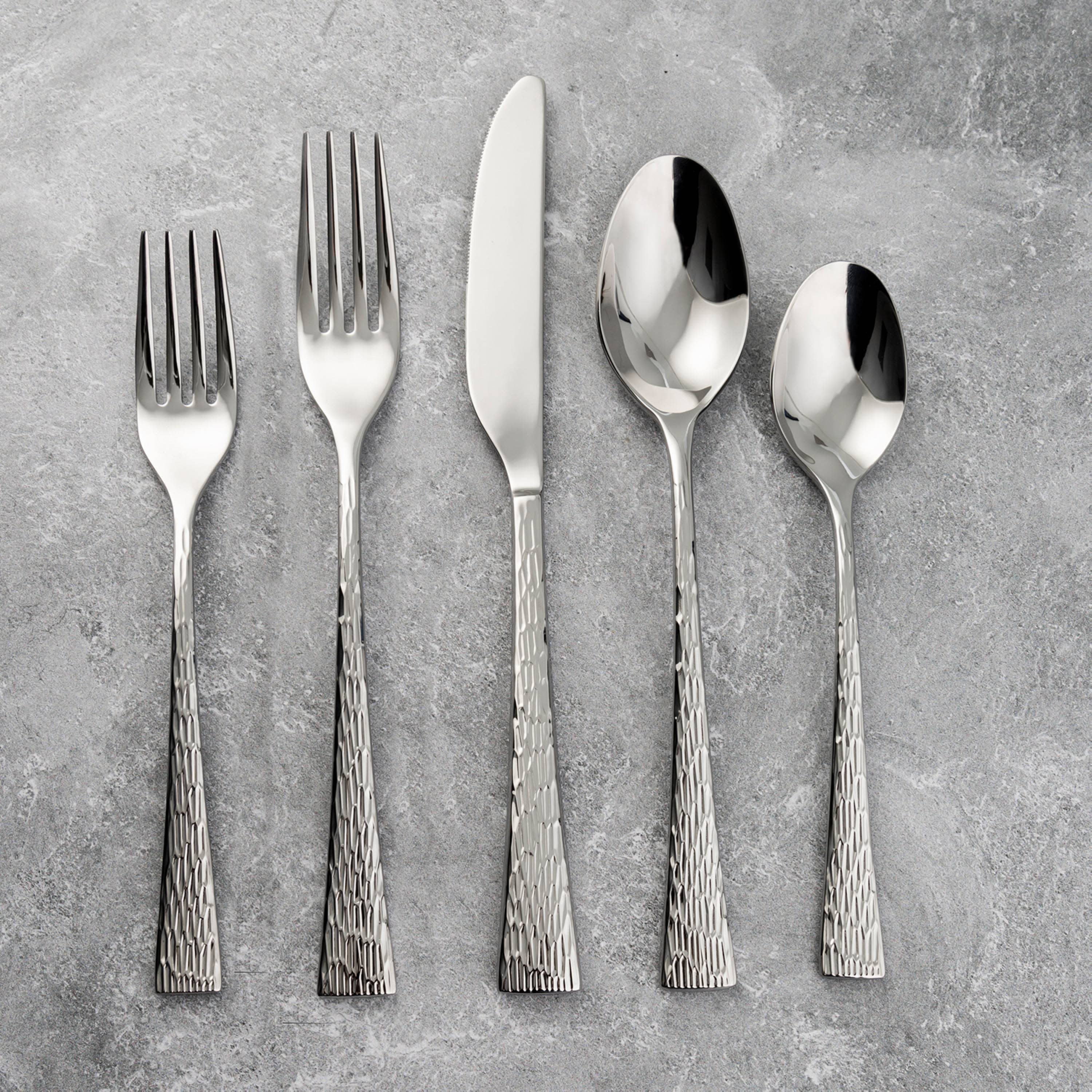 Cambridge Finnley Hammered Mirror 20-Pieces Polished Modern Flatware at ...