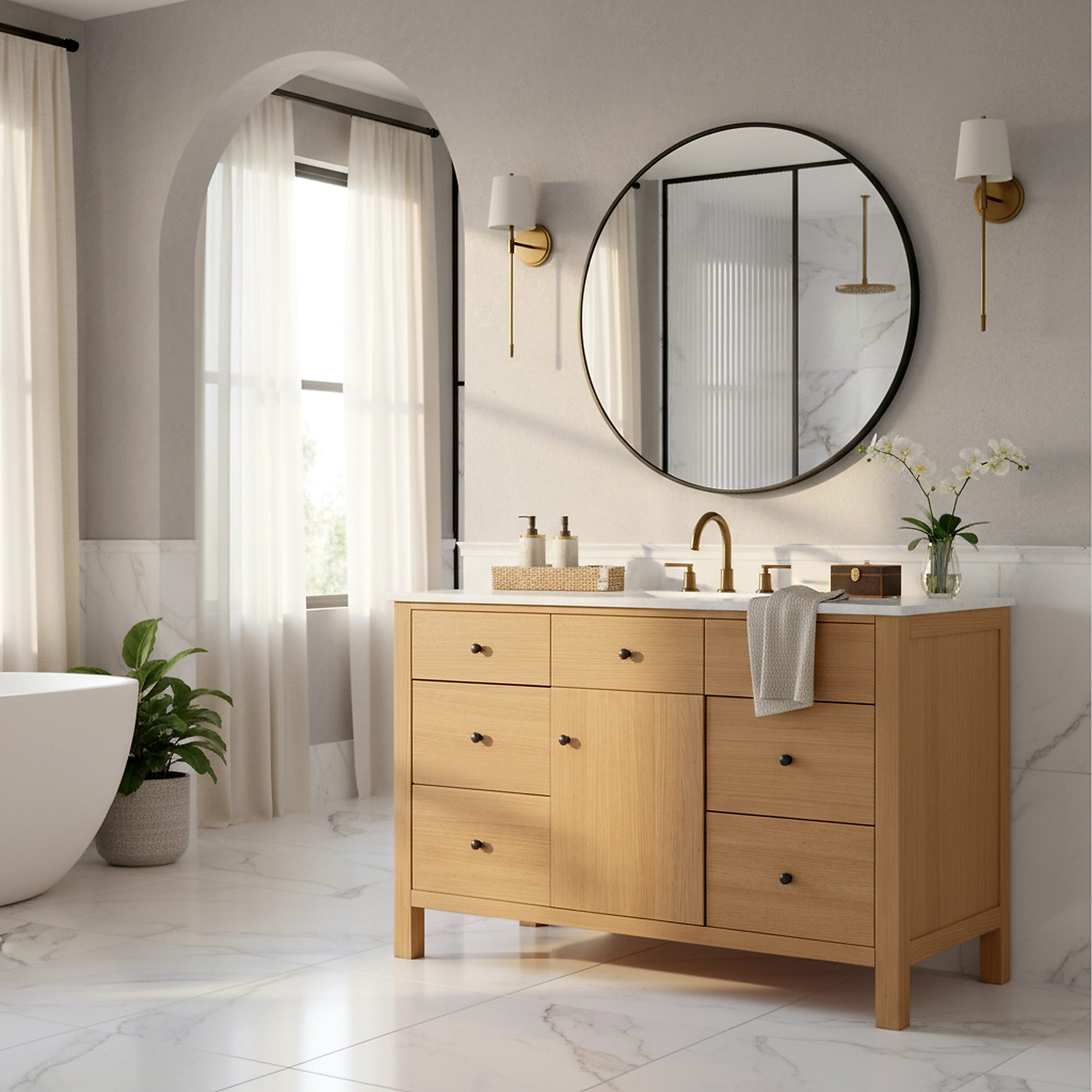 Safavieh Tompkinson 48 inch Single Vanity/Natural/White in the Bathroom ...