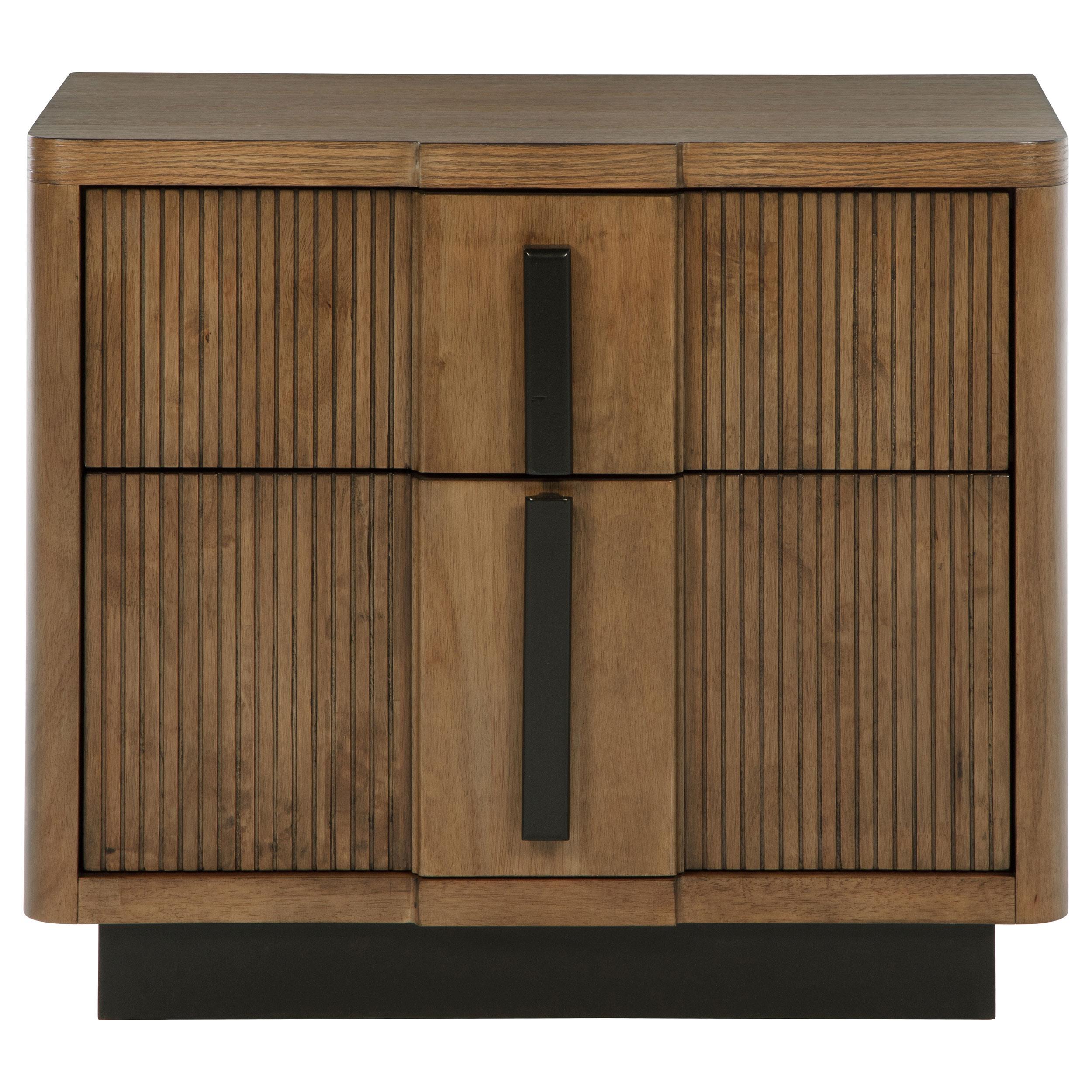 Benzara Reon Nightstand-2 Drawers-Decorative Reeded Ash Brown Black ...