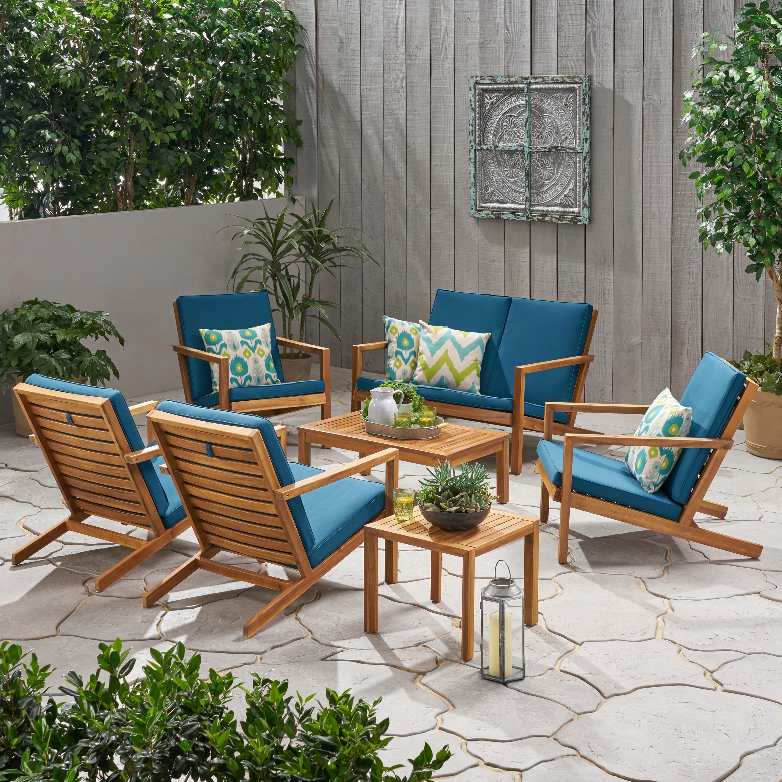 Christopher Knight Home Leah Outdoor 6 Seater Acacia Wood Chat Set in ...