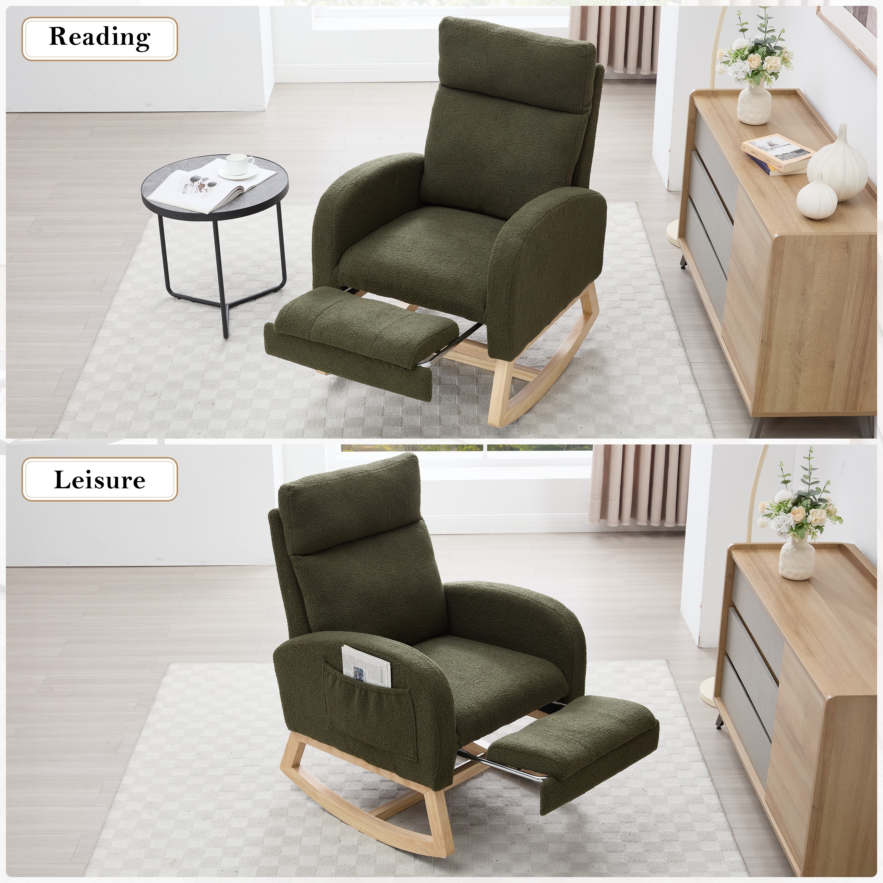 Bybafun Casual Green Teddy Rocking Chair in the Chairs department at ...