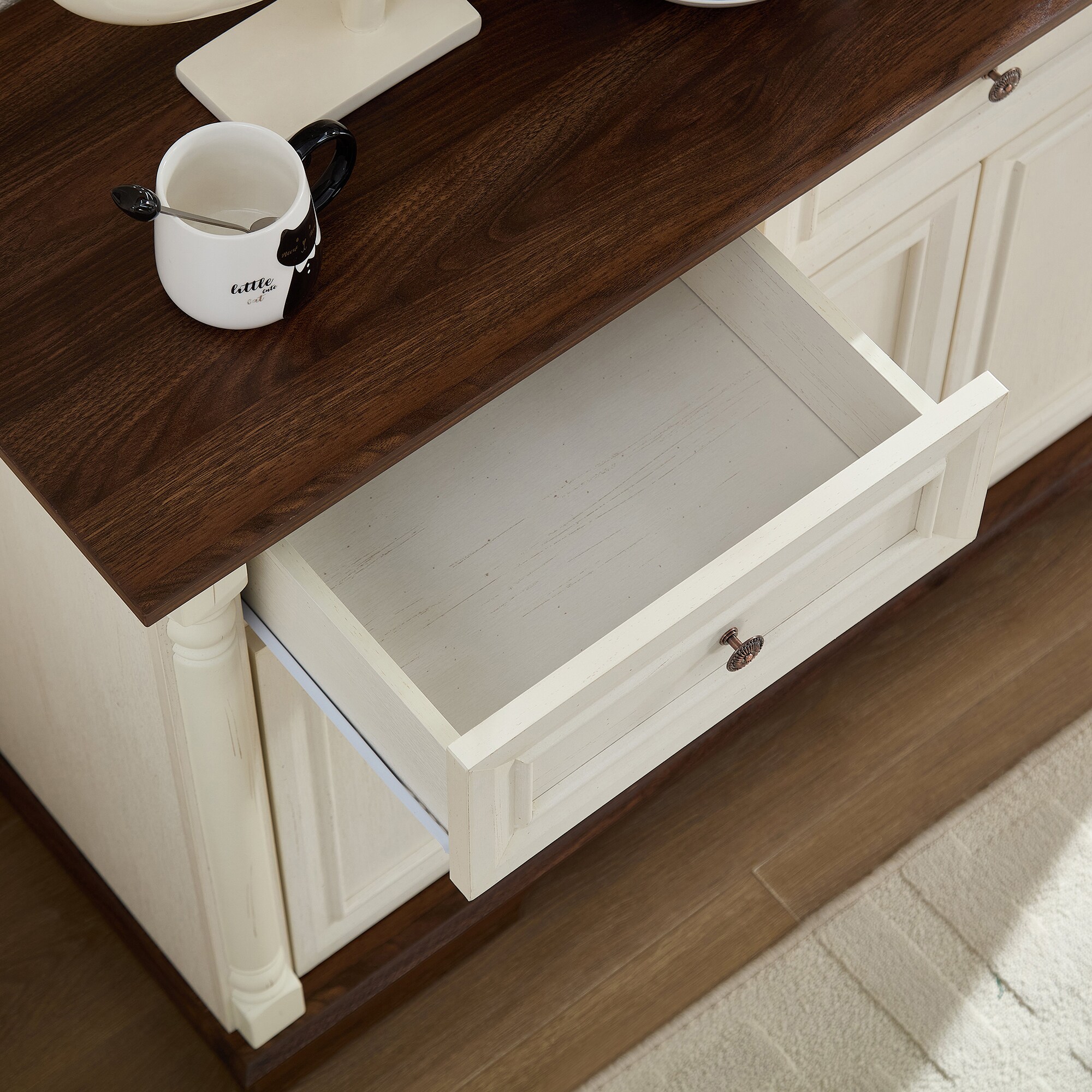 Bybafun Rustic White+Walnut Sideboard in the Dining & Kitchen Storage ...