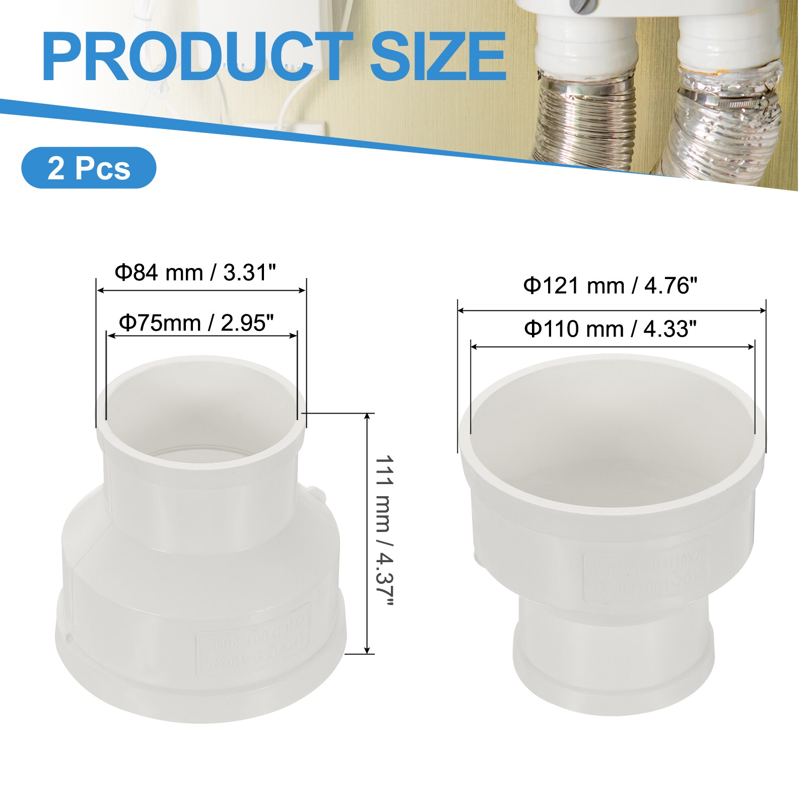 PATIKIL 4 Inch to 3 Inch Duct Reducer 2 pcs PVC Pipe Increaser Adapter ...
