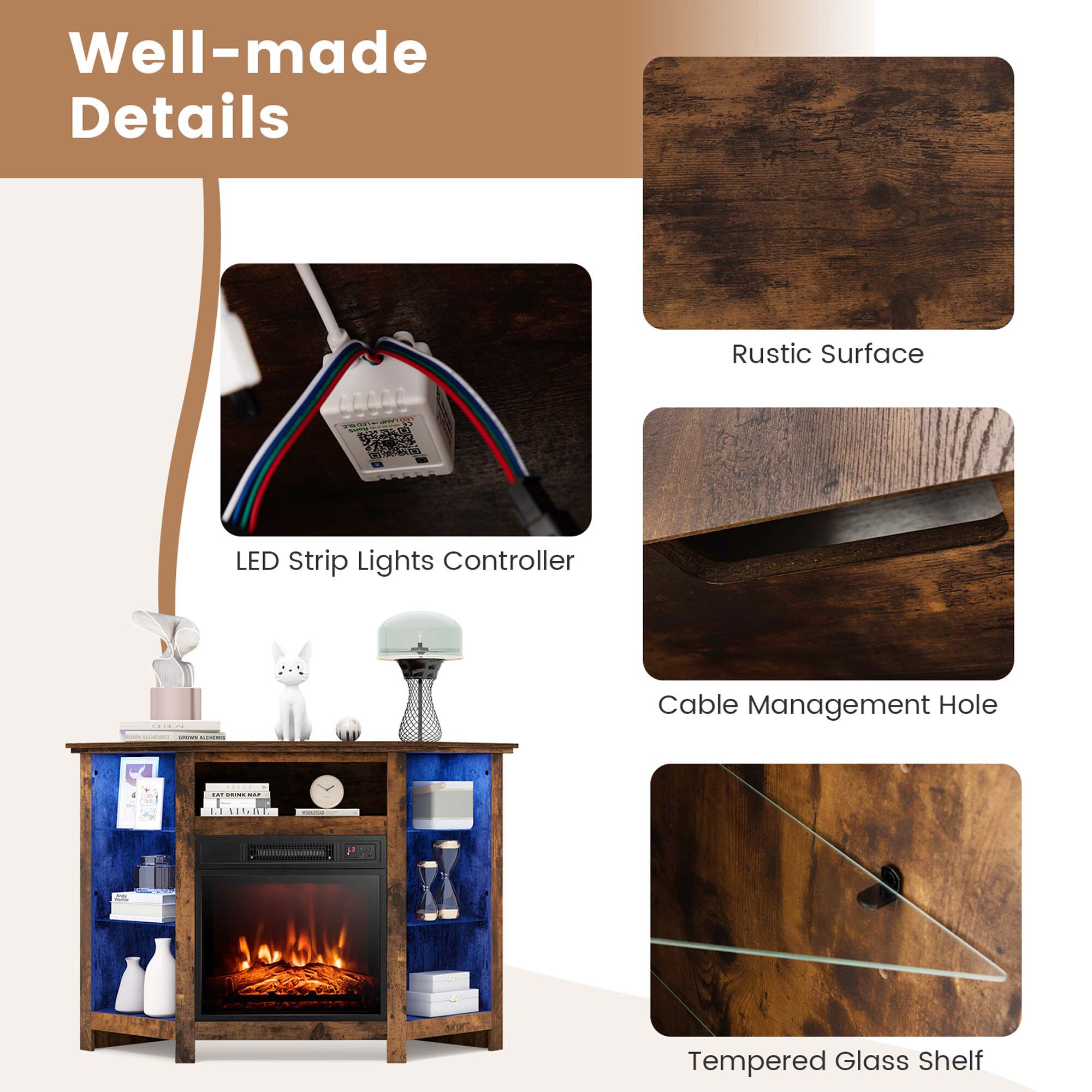 Costway Modern/Contemporary Brown Tv Stand Integrated Tv Mount ...