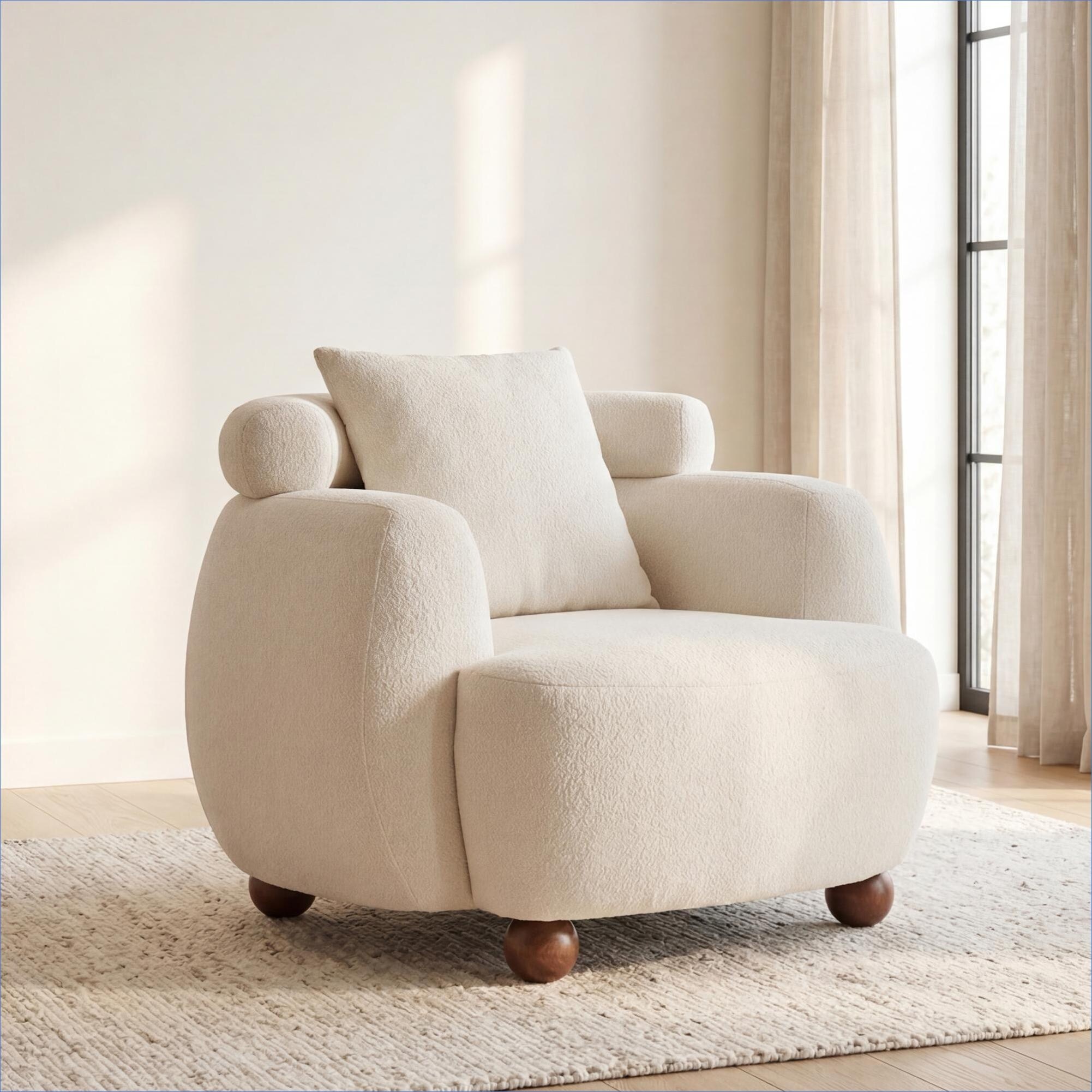 Watnature Rounded Silhouette Bucket Accent Chair Compact Chenille ...