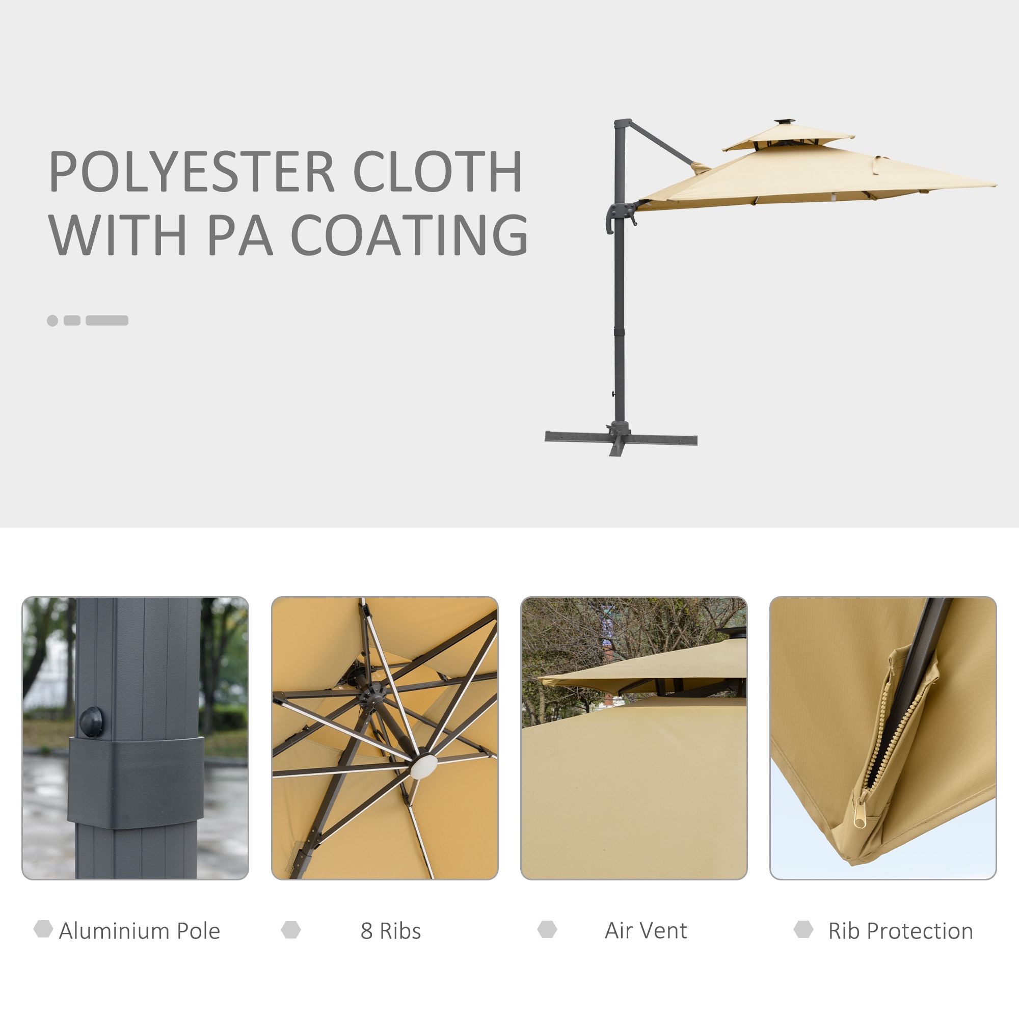 Tatayosi 10inch Cantilever Patio Umbrella with Solar LED Lights Power ...