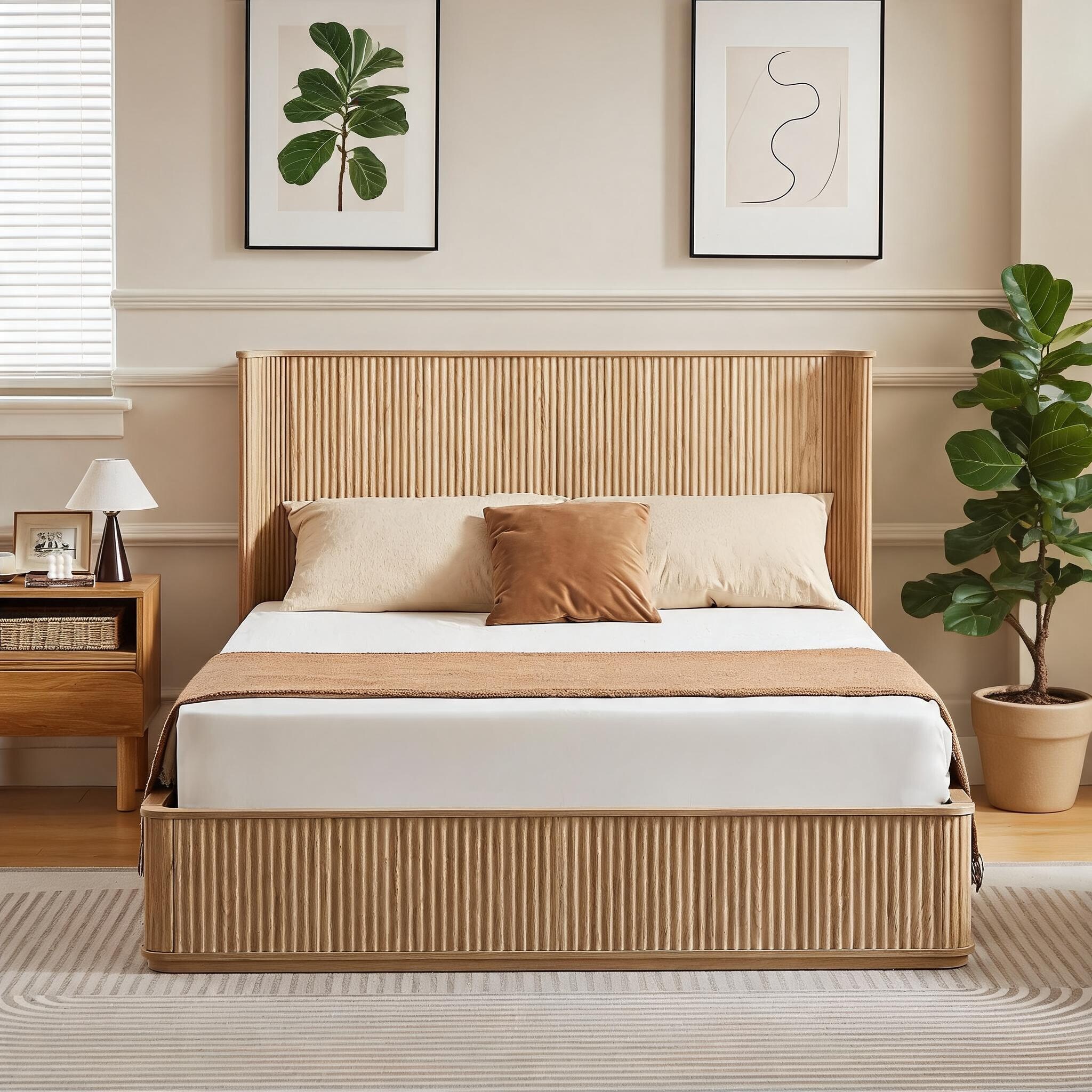 Watnature Engineered Wood Queen Platform Bed Frame with 44-inch ...