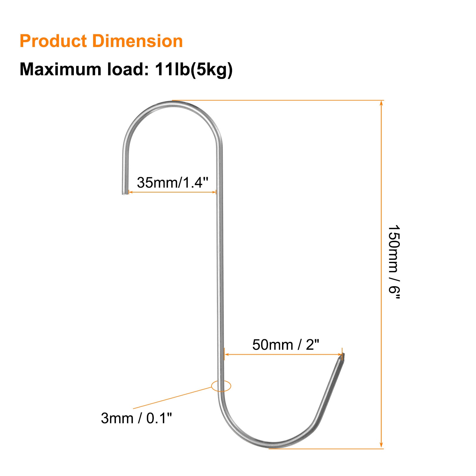 Harfington 24pcs 6-Inch Meat Hooks 304 Stainless Steel Butcher Hook S ...