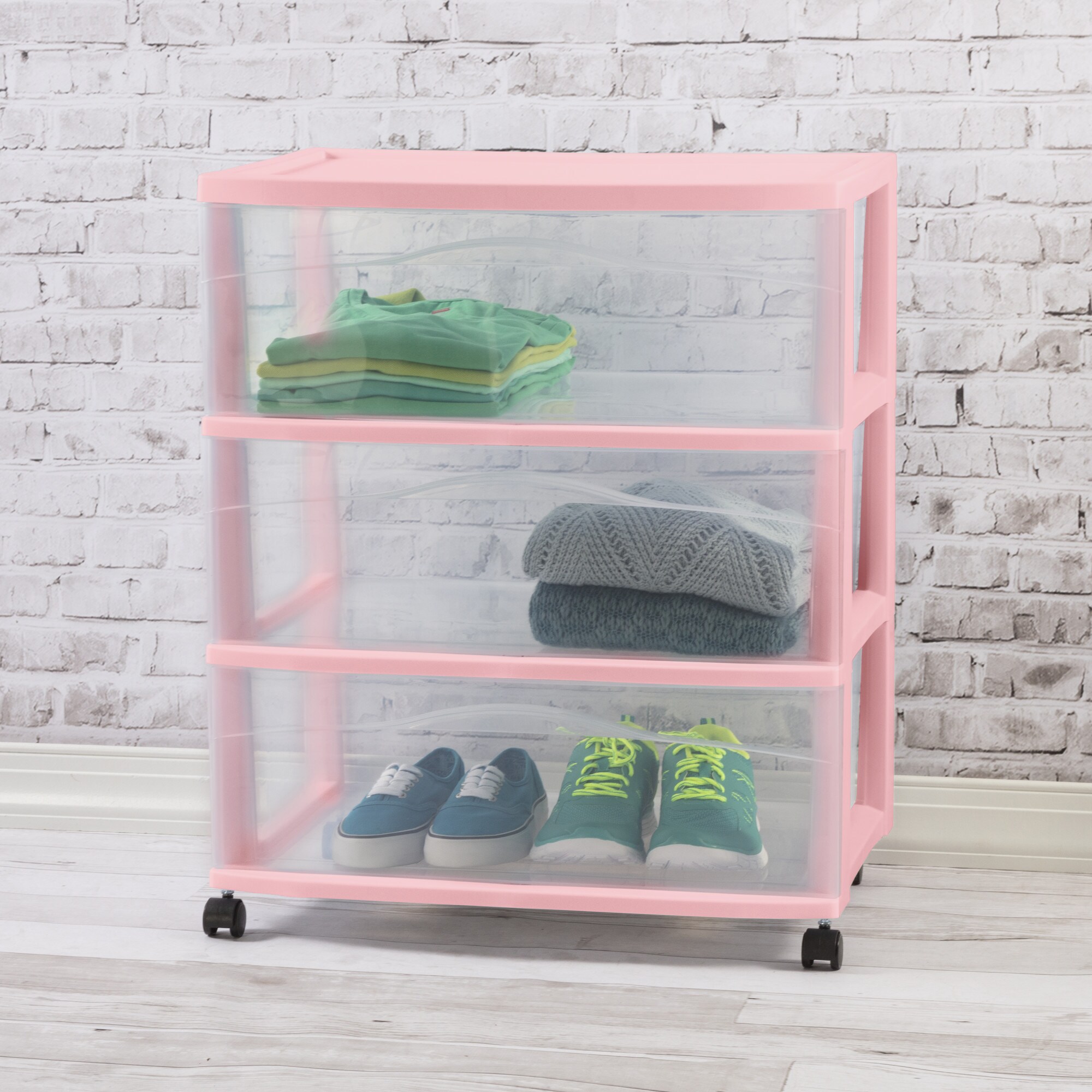 Sterilite Wide 3 Drawer Storage Cart Plastic Rolling Organization Cart ...