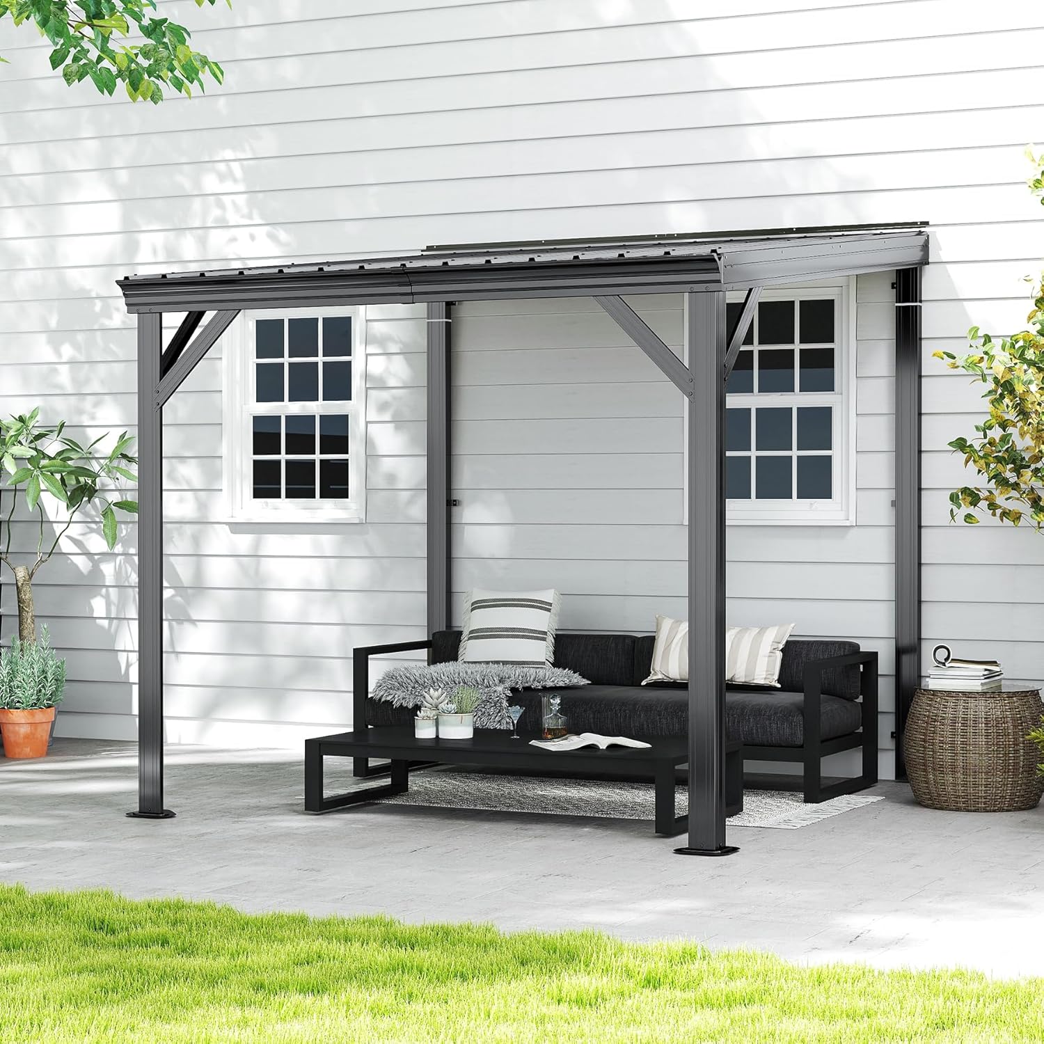 Clihome 8.04-ft x 7.96-ft Lean to Gazebo Gray Gazebo with Hardtop Roof ...