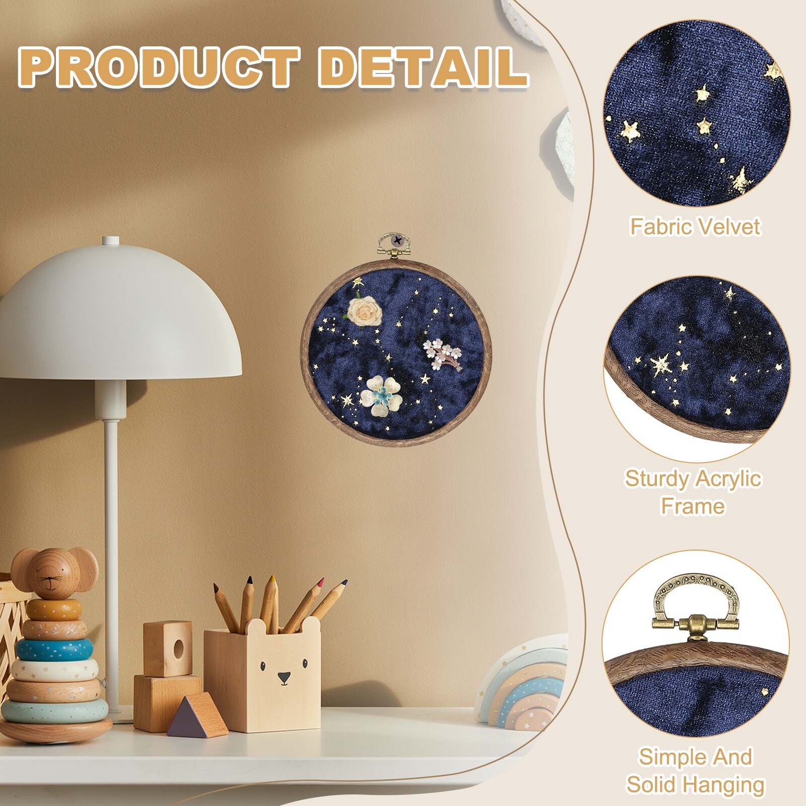 Unique Bargains 1pc Round Pin Display Board Velvet Wall Hanging Brooch ...