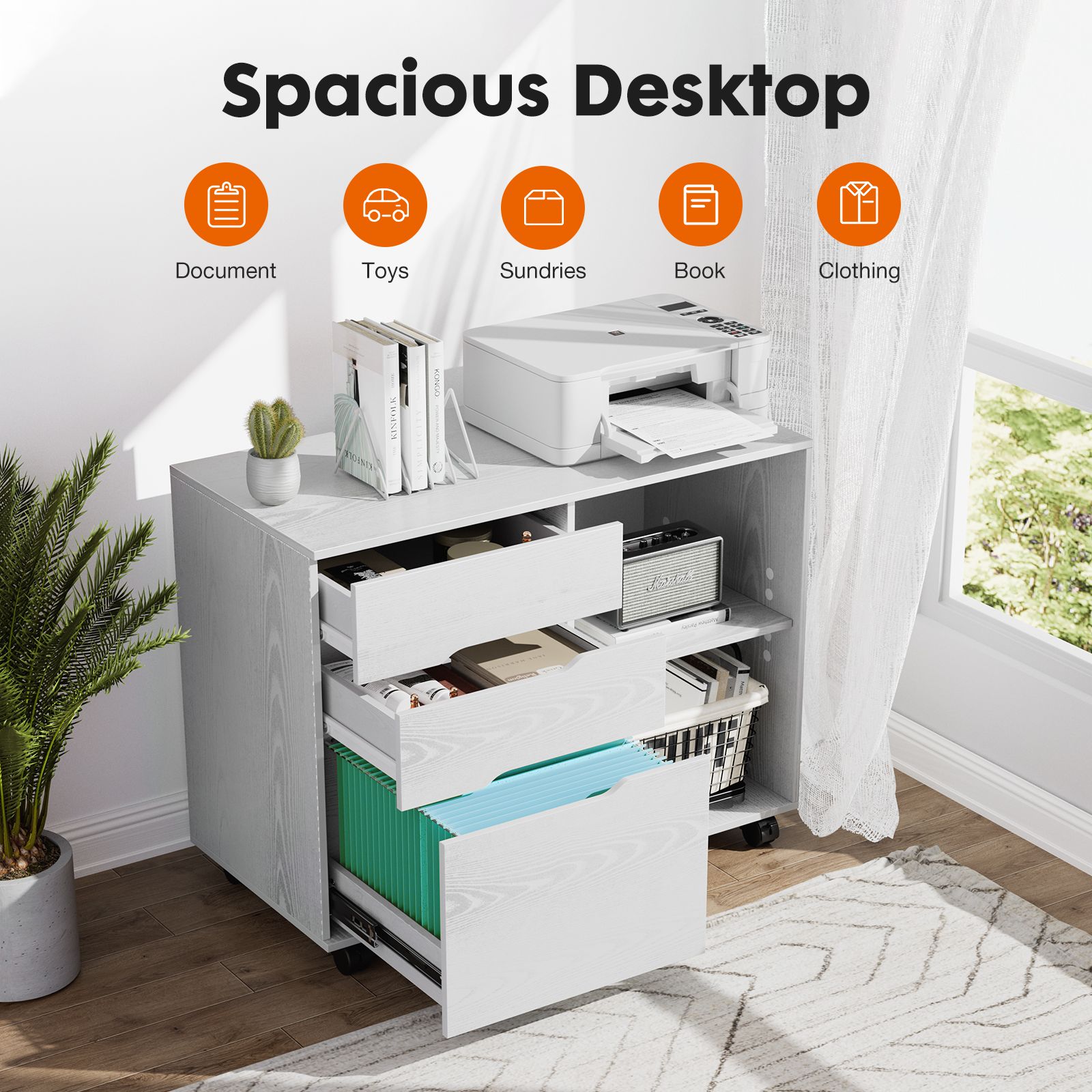 OOU 3 Drawer Lateral File Cabinet with Wheels Under Desk Rolling ...