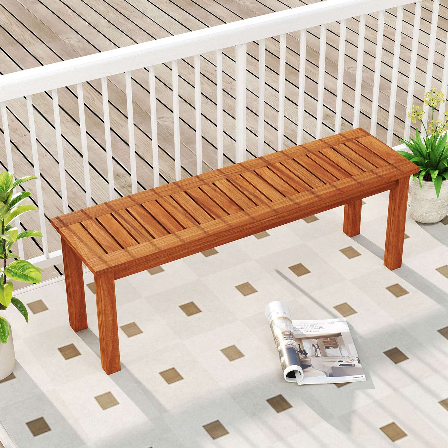 Costway 1 PCS 2-Person Outdoor Wood Bench with Slatted Seat Front Porch ...