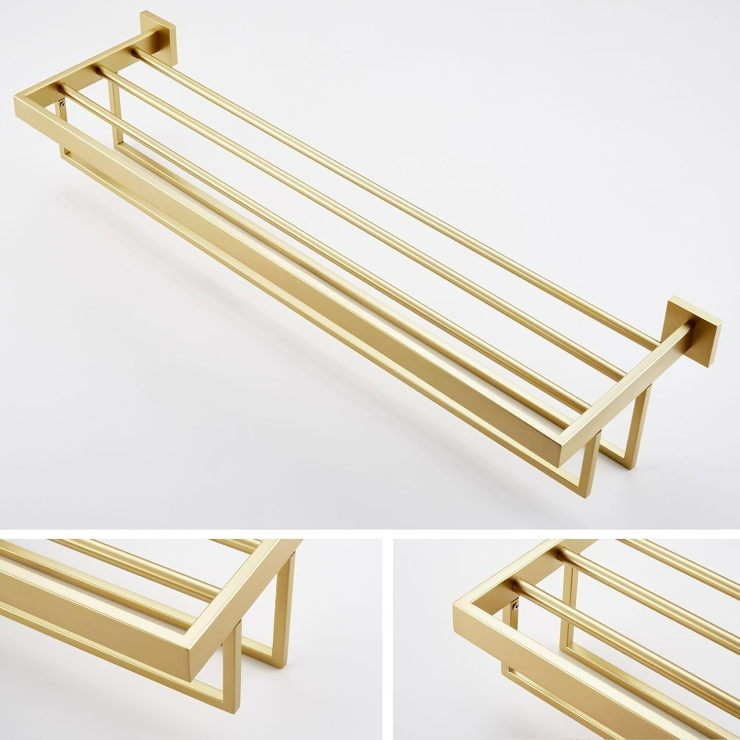 Paradigms Interiors 32 Inch Brushed Gold Towel Shelf With Two Bars ...