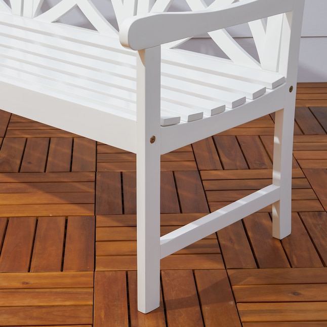 VIFAH VIFAH Bradley 57-in W x 34-in H White Acacia Traditional Bench in ... VIFAH VIFAH Bradley 57-in W x 34-in H White Acacia Traditional Bench in ...