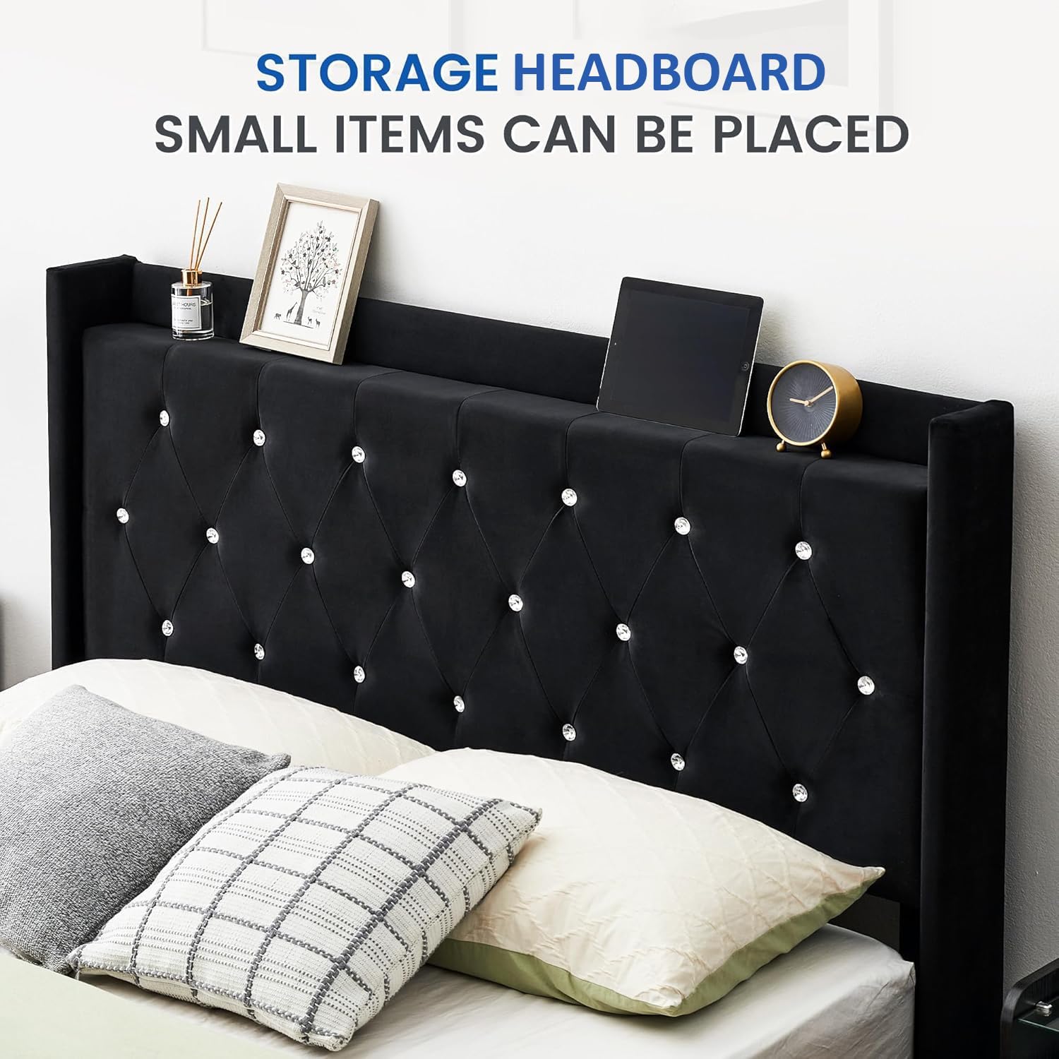 Garvee Queen Size Bed Frame with Headboard and LED Lights Black ...