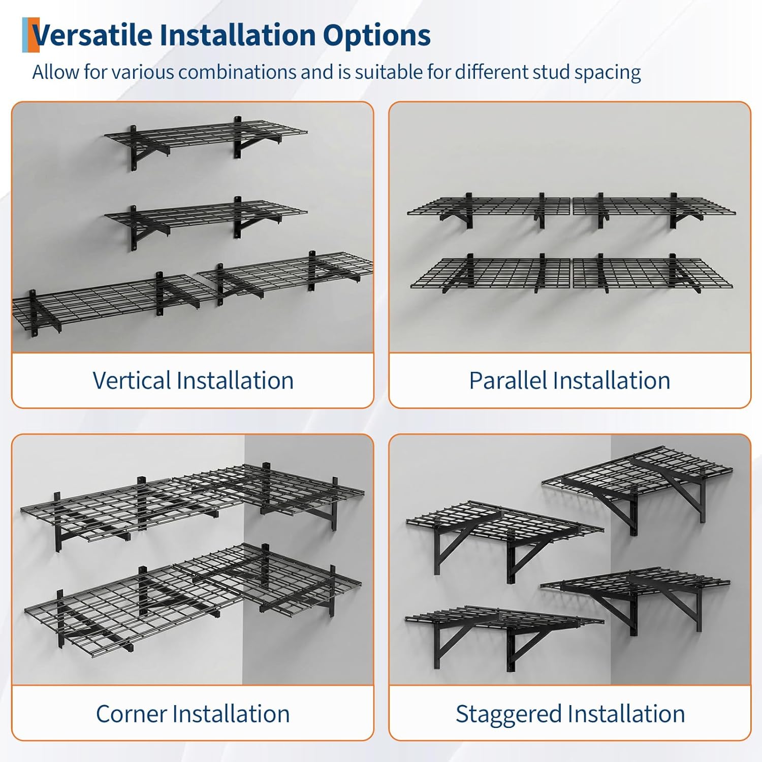 Garvee 4 Pack 2x3ft Heavy Duty Garage Wall Shelving Set. Wall Mounted ...