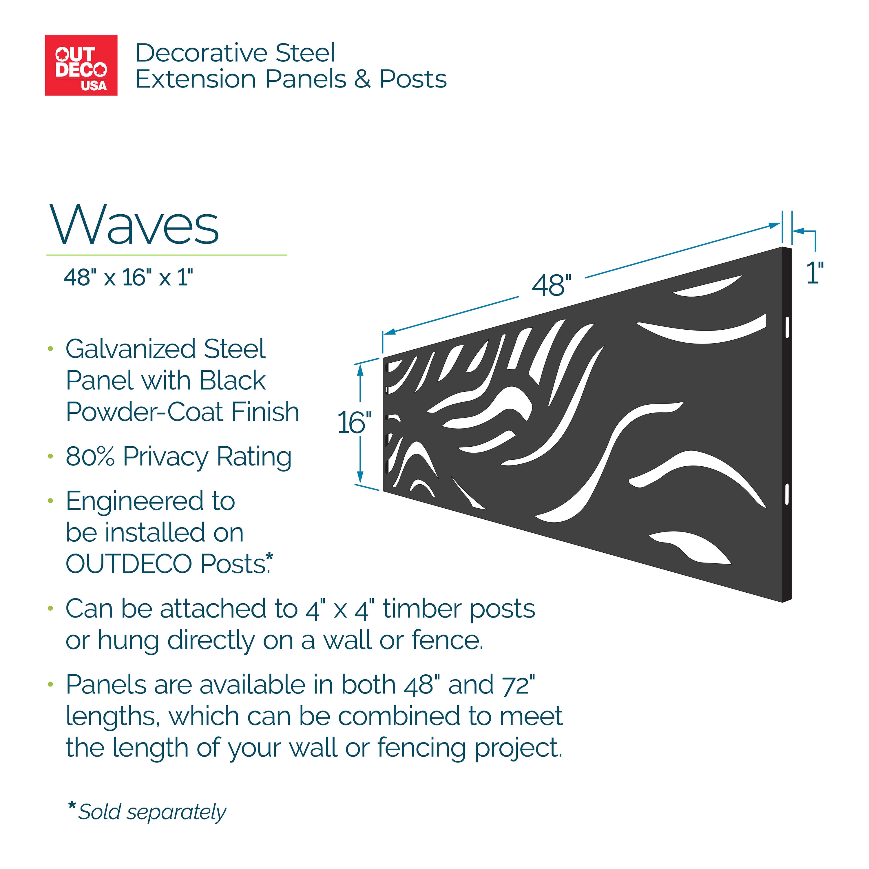 OUTDECO Waves 1-1/3 ft H x 4-ft W Black Powder-Coated Galvanized Steel ...