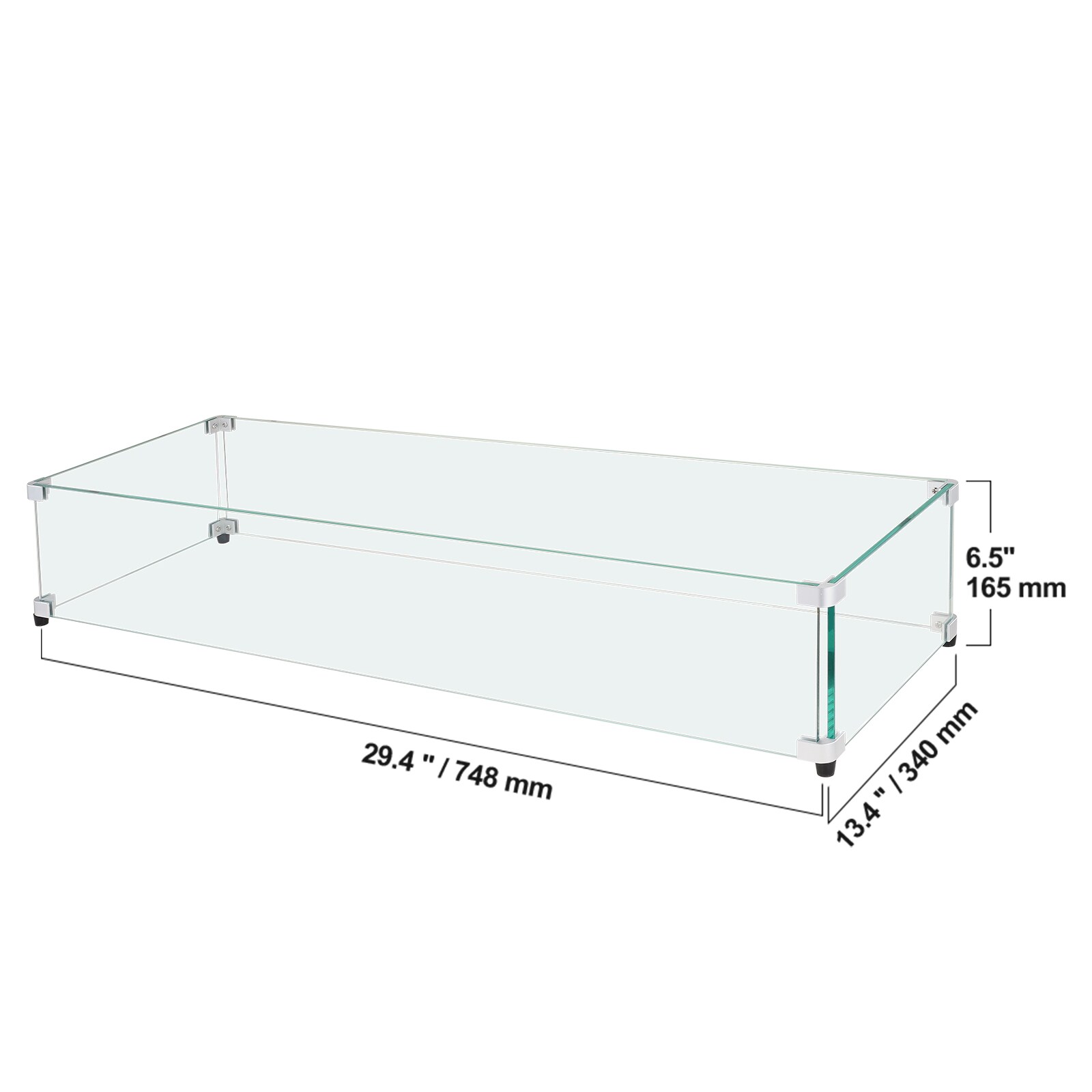 GIVIMO 29-in x 13-in x 6.5-in Rectangular Tempered Glass Fire Pit Wind ...