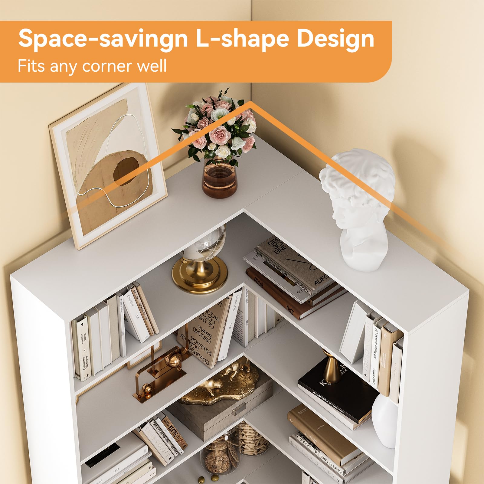 Garvee Corner Bookshelf with Baffles L Shaped 6 Tier Corner Book ...