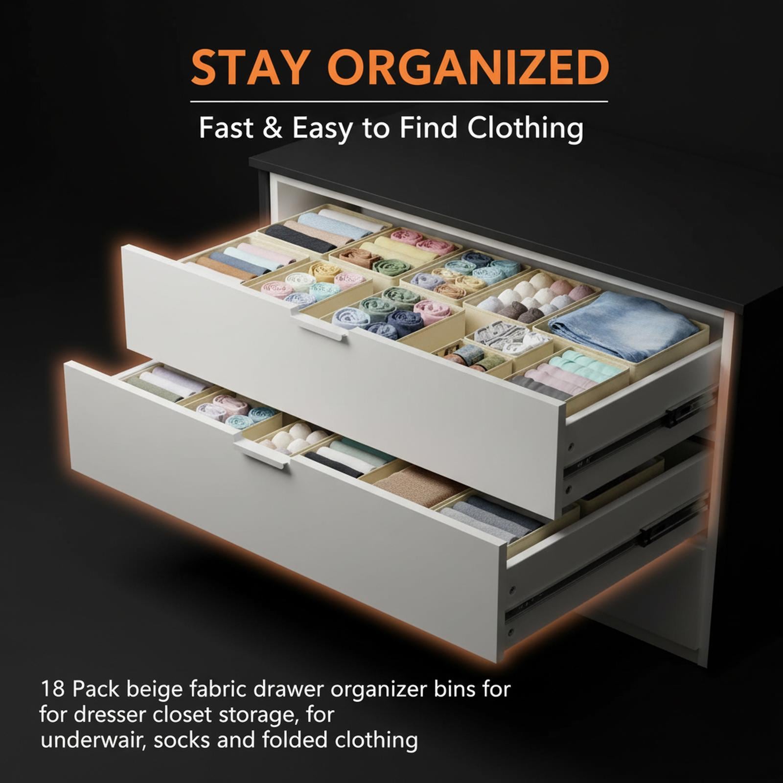 Baginizer 18 Pack Drawer Organizers Closet Storage Bins for Clothes ...