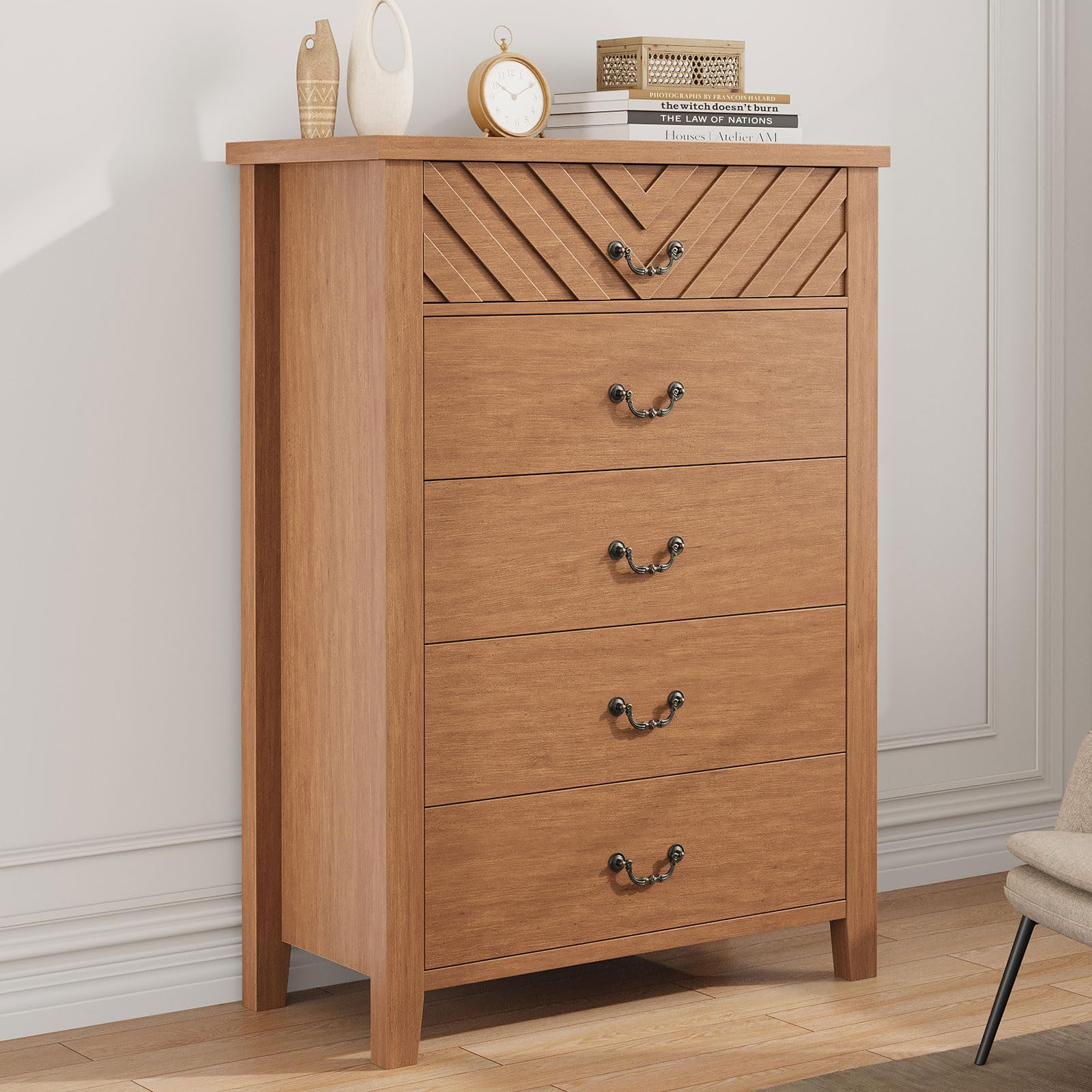 Garvee 5 Drawer Dresser Elegant V-Shape Design Organizer for Bedroom ...